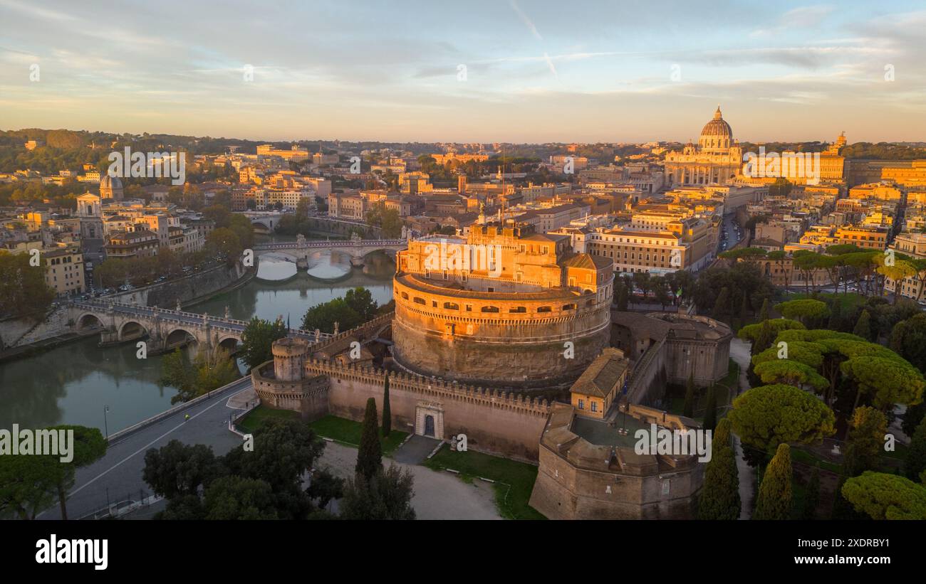 Beautiful Aerial View Above Castel Sant'Angelo, Tiber River in Rome ...