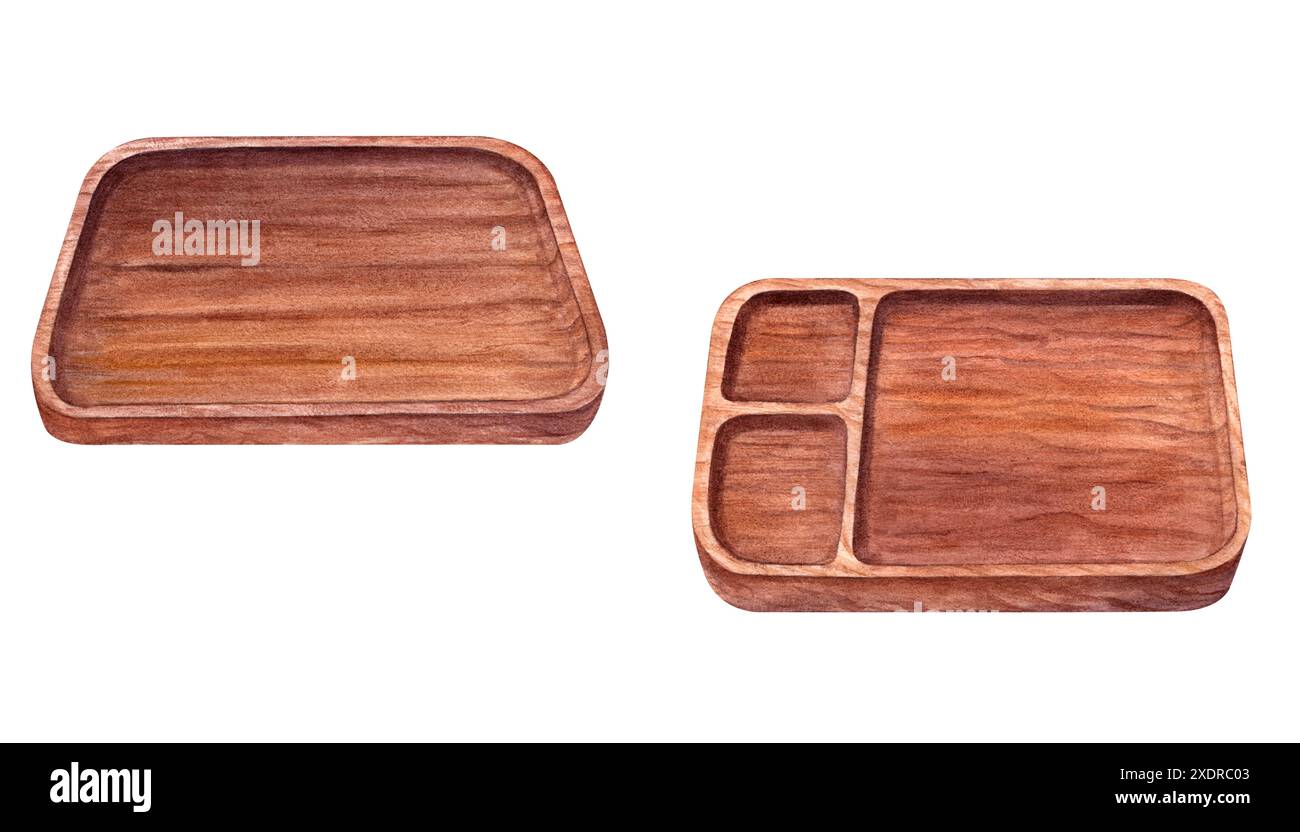 High quality wooden trays featuring one solid tray and one with ...