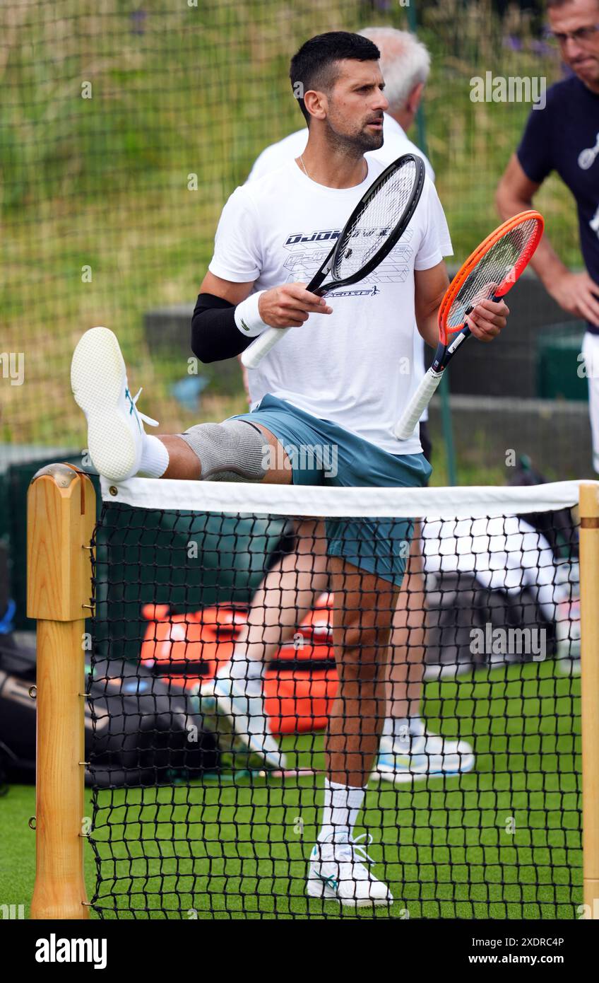Novak Djokovic during a training session at the All England Lawn Tennis ...