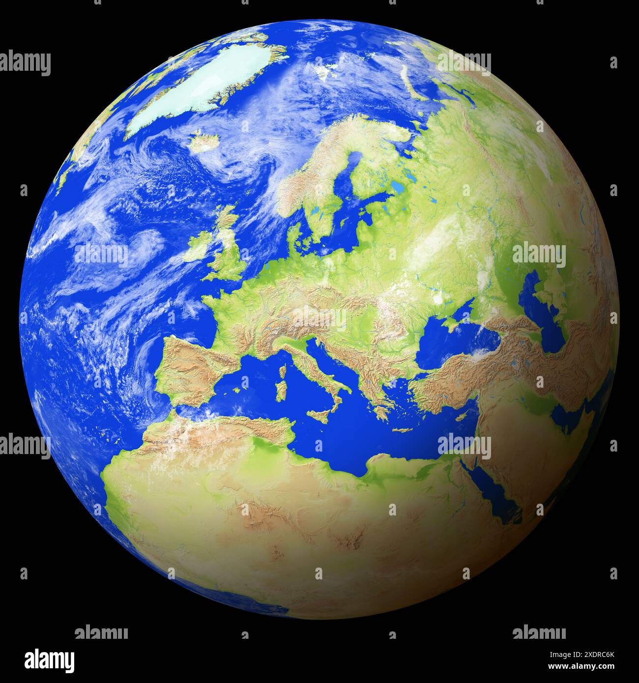 Close view of the earth from space showing Austria in the center of the ...