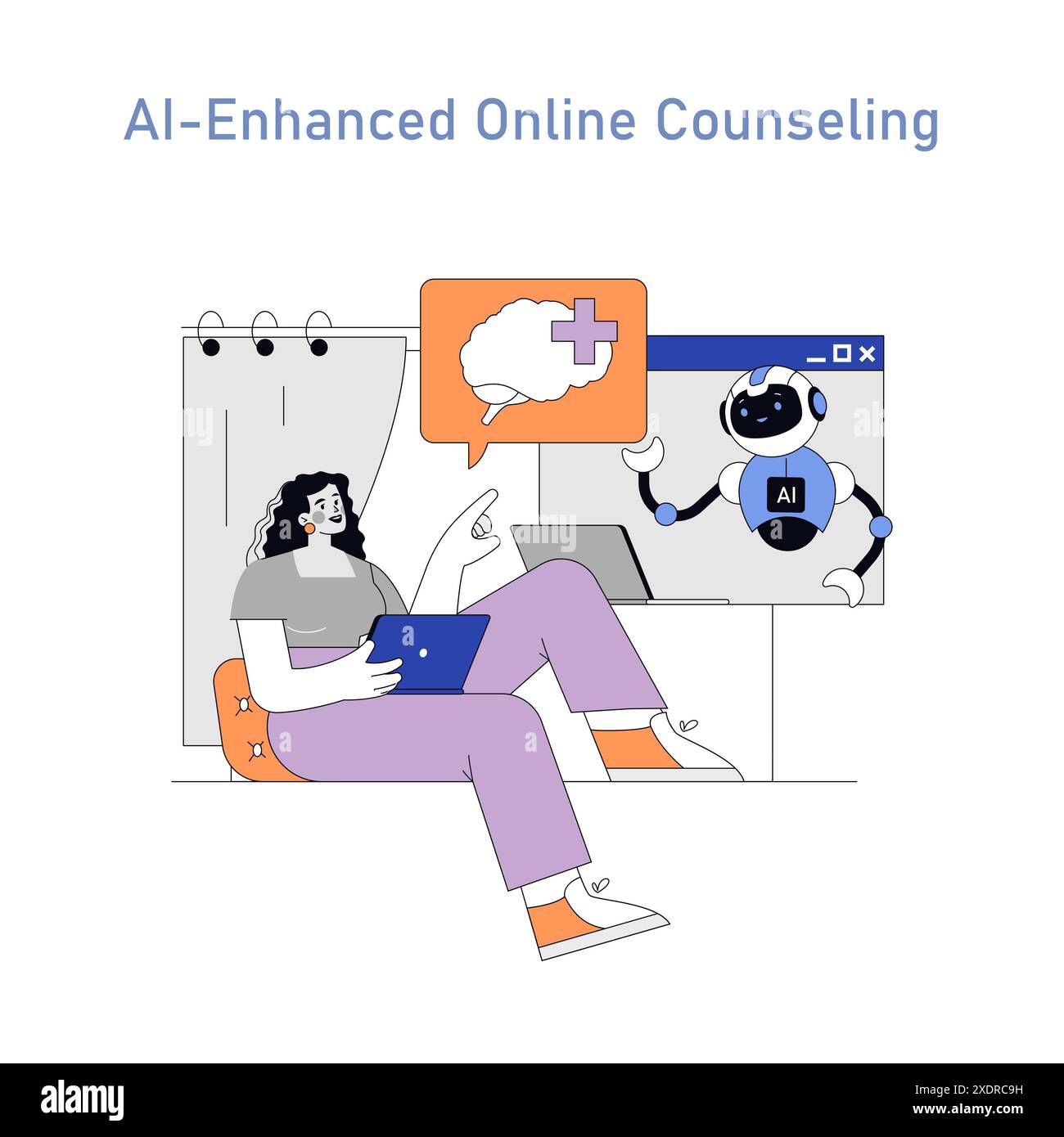 Telepsychology concept. A woman engages in AI-enhanced online therapy ... Telepsychology concept. A woman engages in AI-enhanced online therapy ...