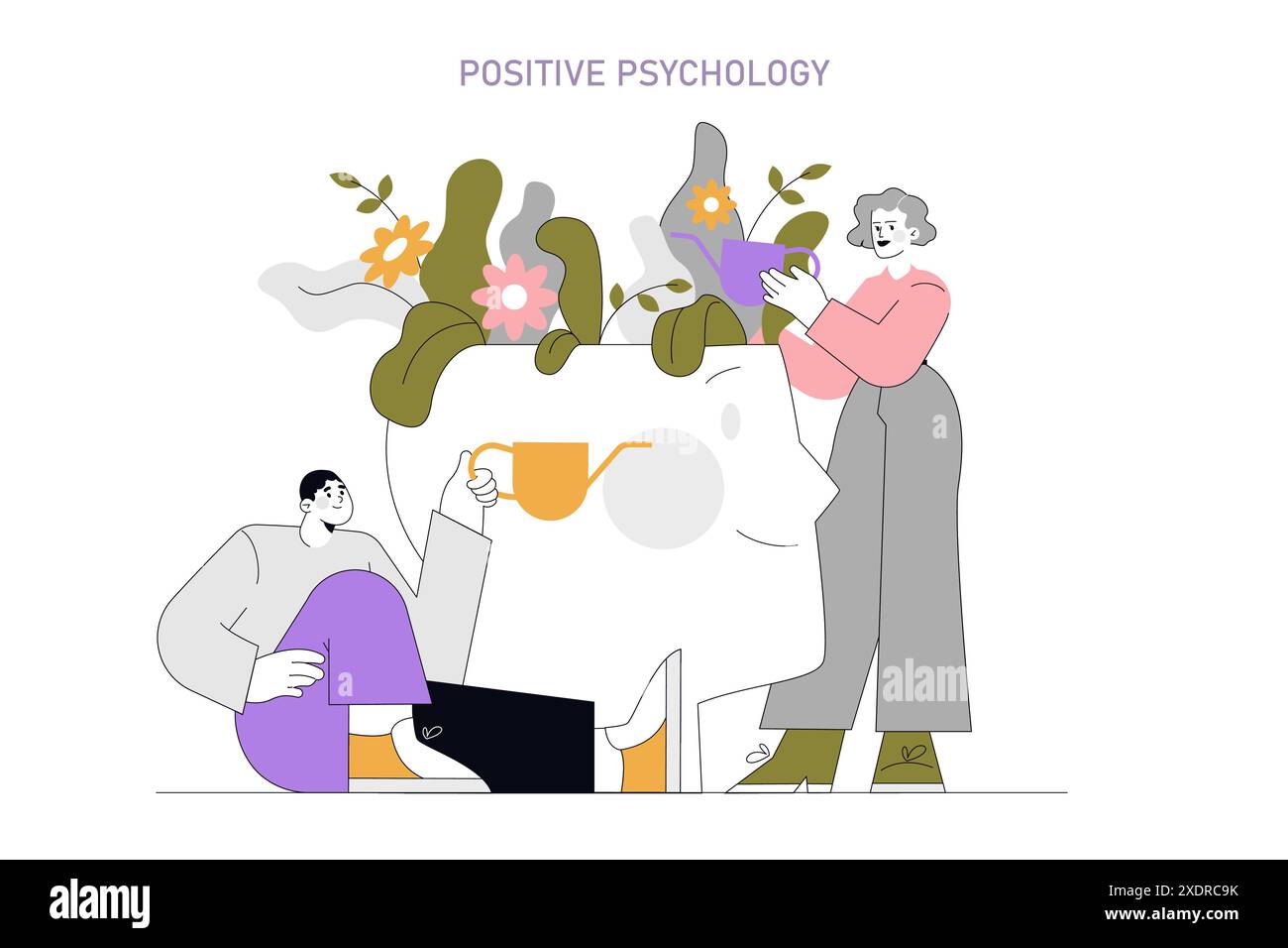 Positive psychology concept. Two people cultivating wellbeing, sharing ...