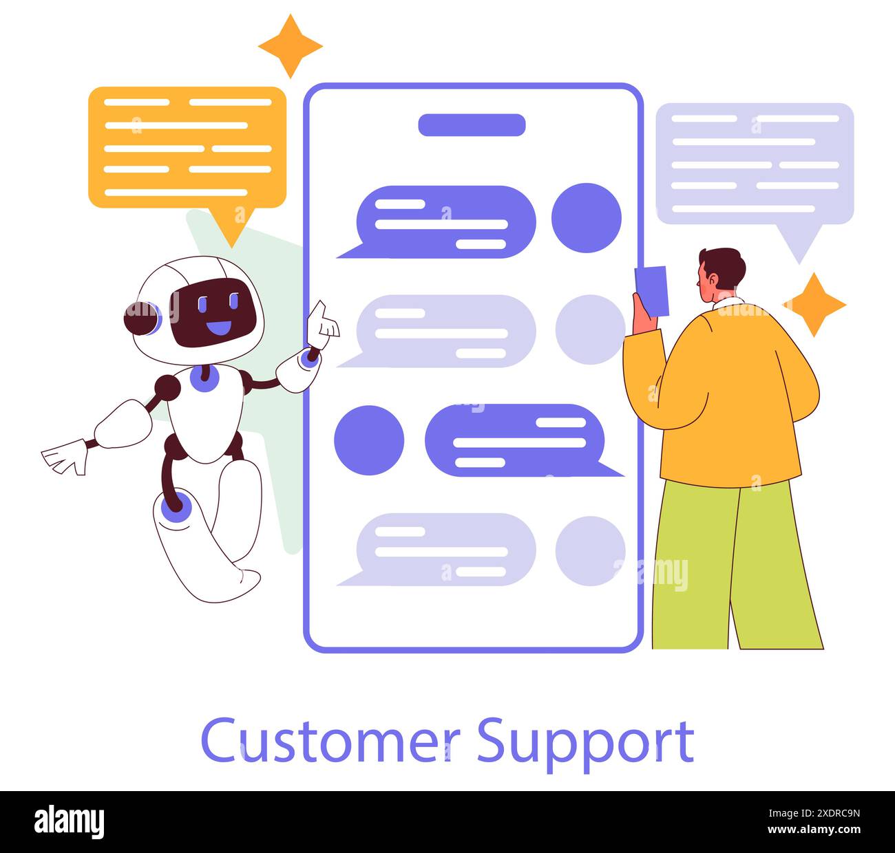 Customer Engagement concept. A person interacts with a friendly robot ...