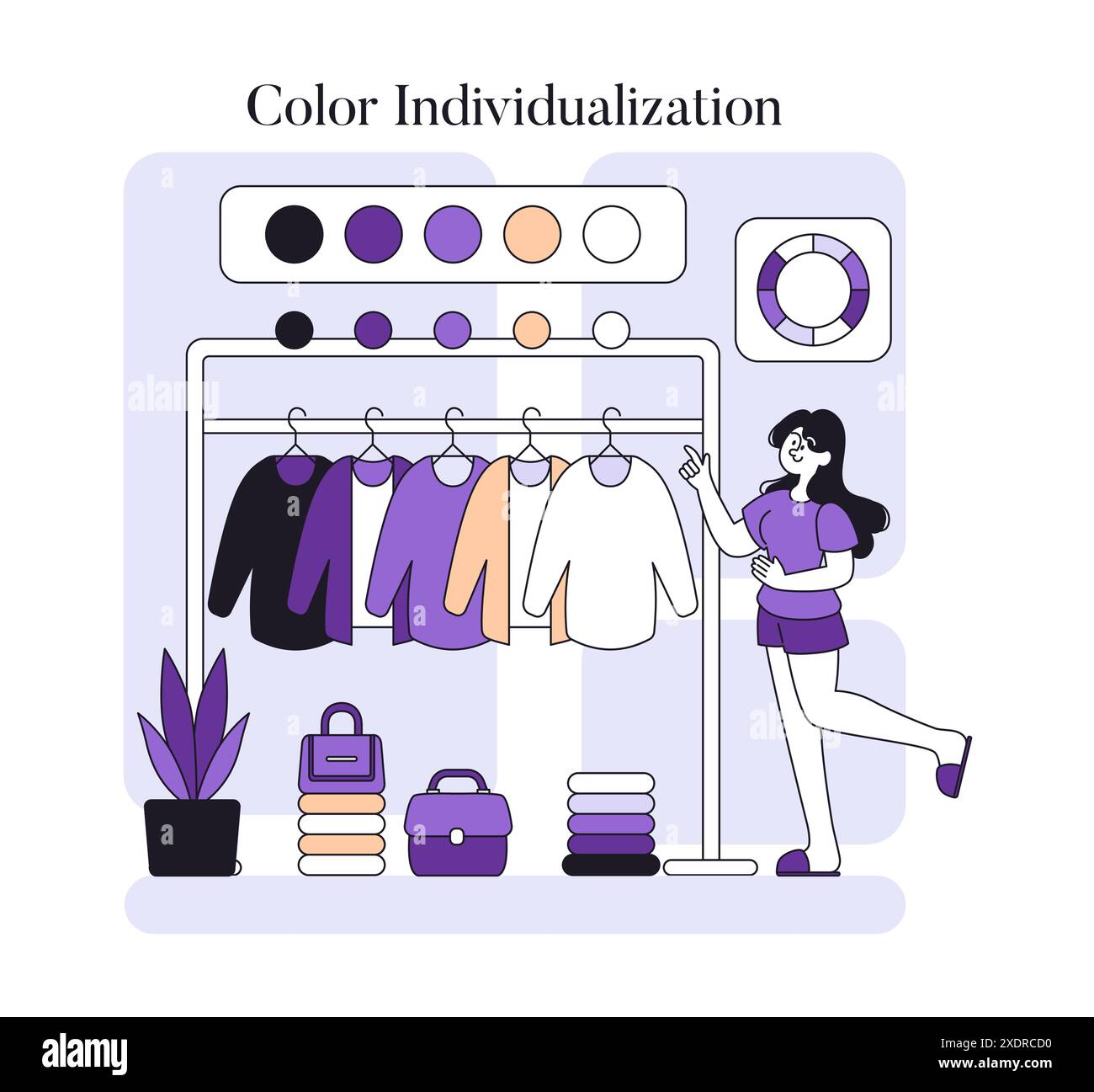 Personalization concept. Woman customizes wardrobe color palette ...