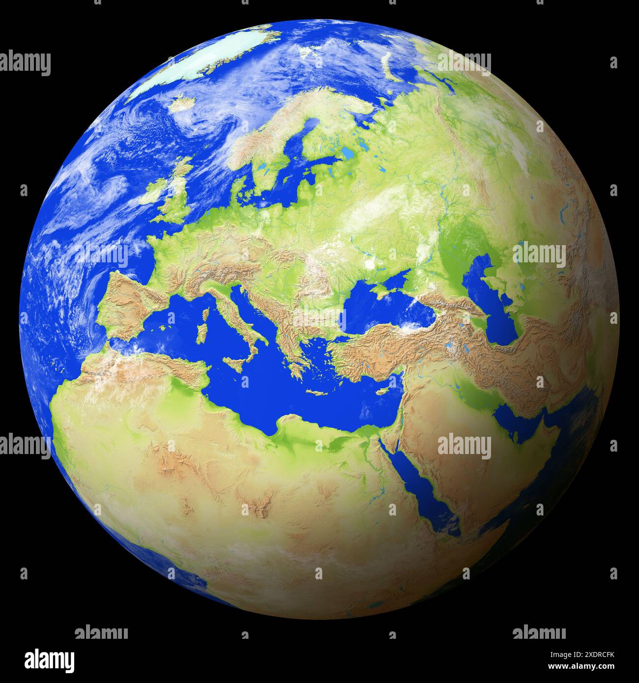 Close view of the earth from space showing Bulgaria in the center of ...
