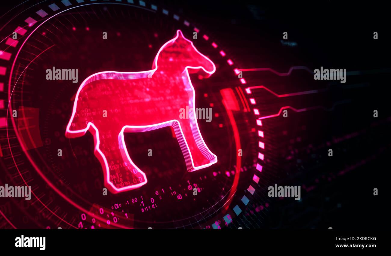 Trojan virus cyber crime and security breach symbol digital concept ...
