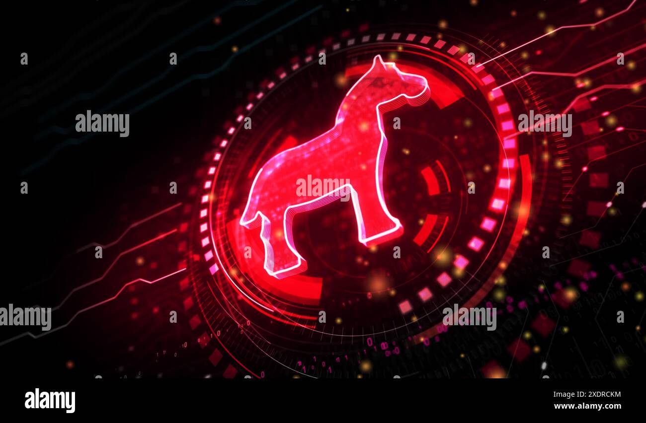 Trojan virus cyber crime and security breach symbol digital concept. Network, cyber technology ...