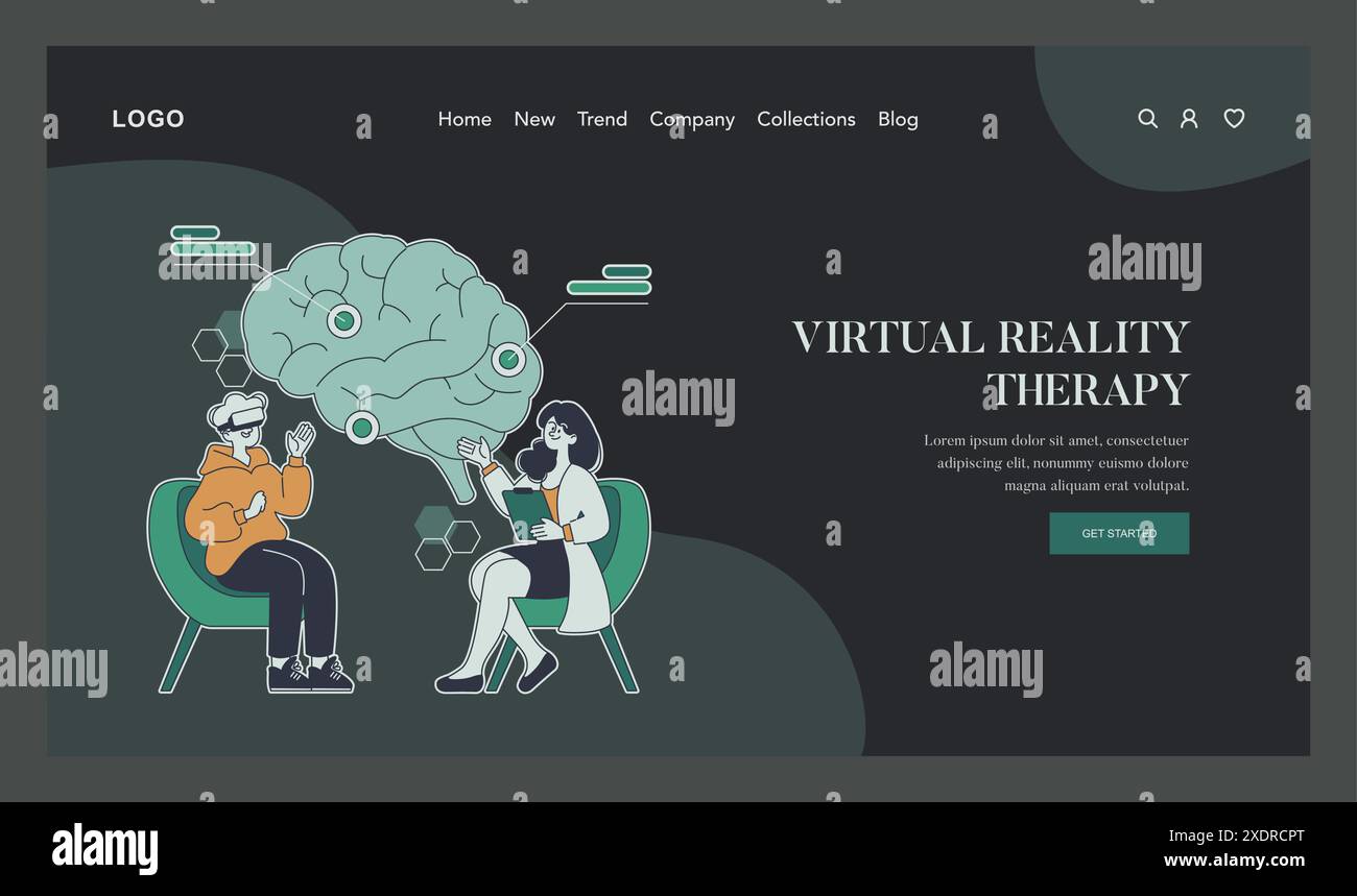 Virtual Reality Therapy concept. Digital brain treatment with VR tech for mental health ...