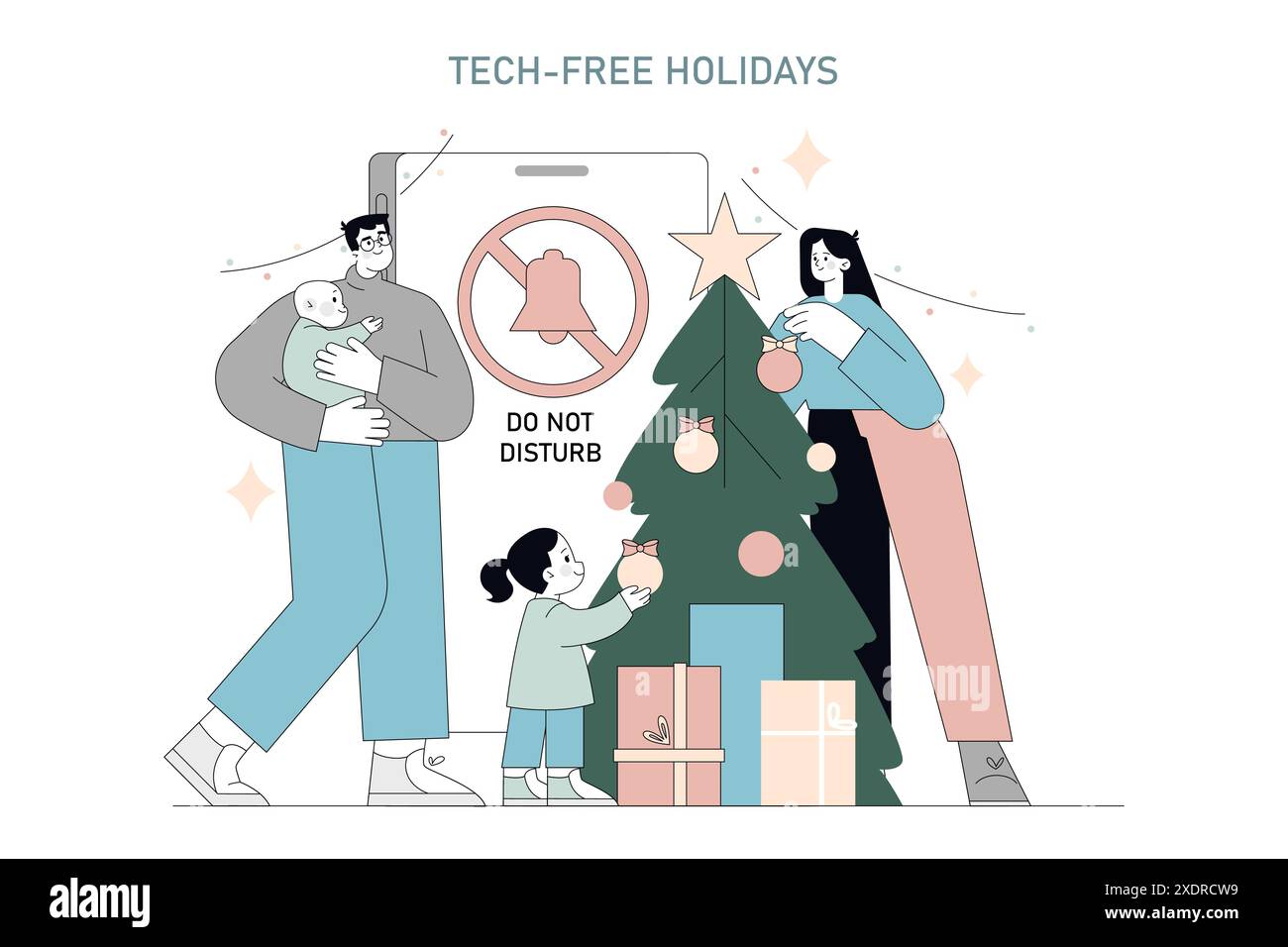 Digital Detox concept. Family enjoying a tech-free holiday, decorating ...