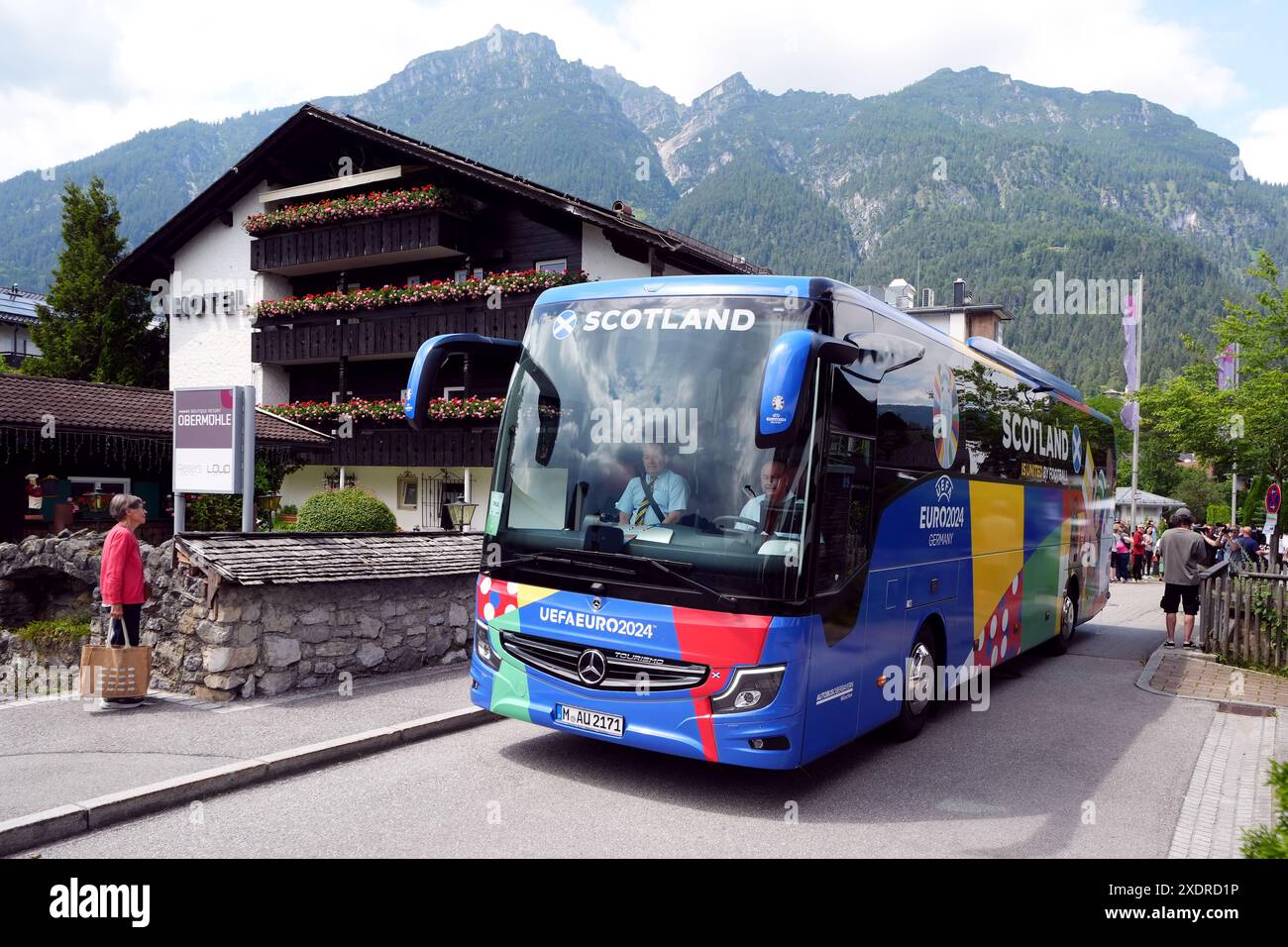 The Scotland team coach as the team depart their base camp in Garmisch ...