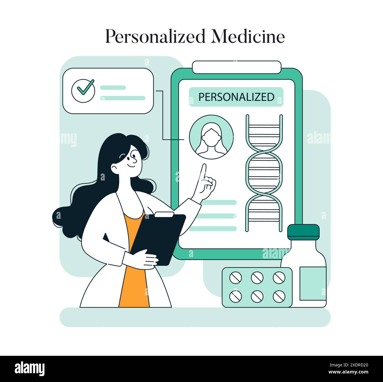 Healthcare innovation concept. A female scientist interacts with a ...