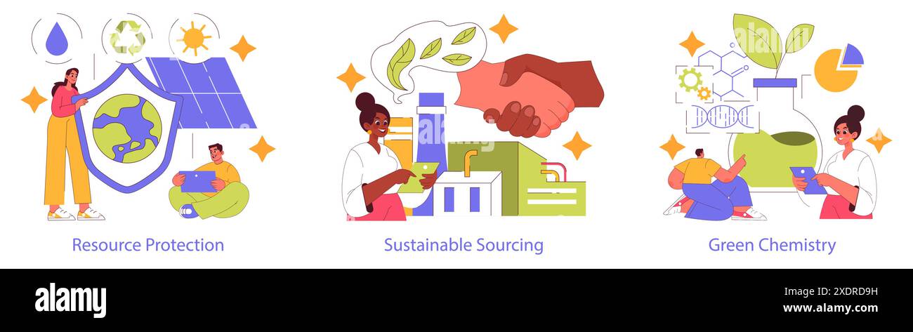 Sustainable Materials set. Conservation concepts with resource ...