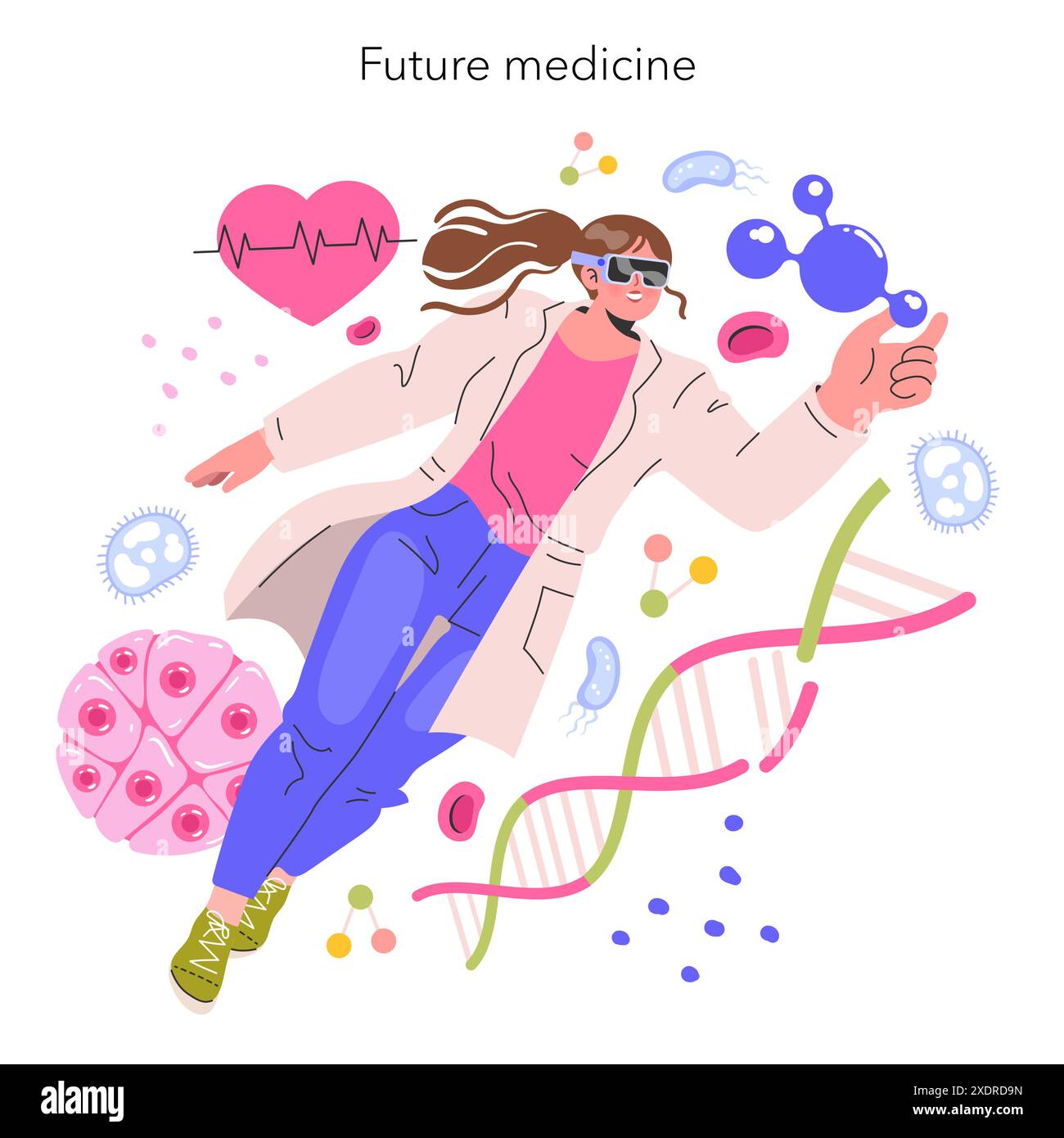 Future Medicine concept. A woman interacts with advanced health tech ...