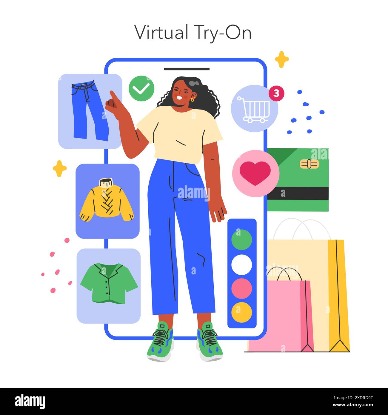 Retail Tech concept. A shopper uses a virtual try-on application to ...