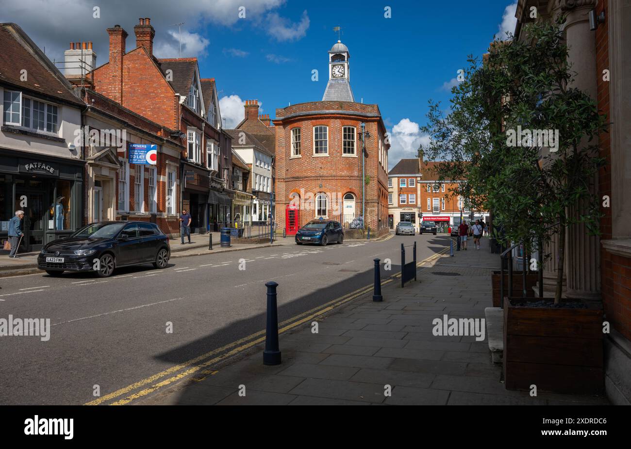 Reigate, Surrey, UK: Reigate High Street in bright sunshine with the ...