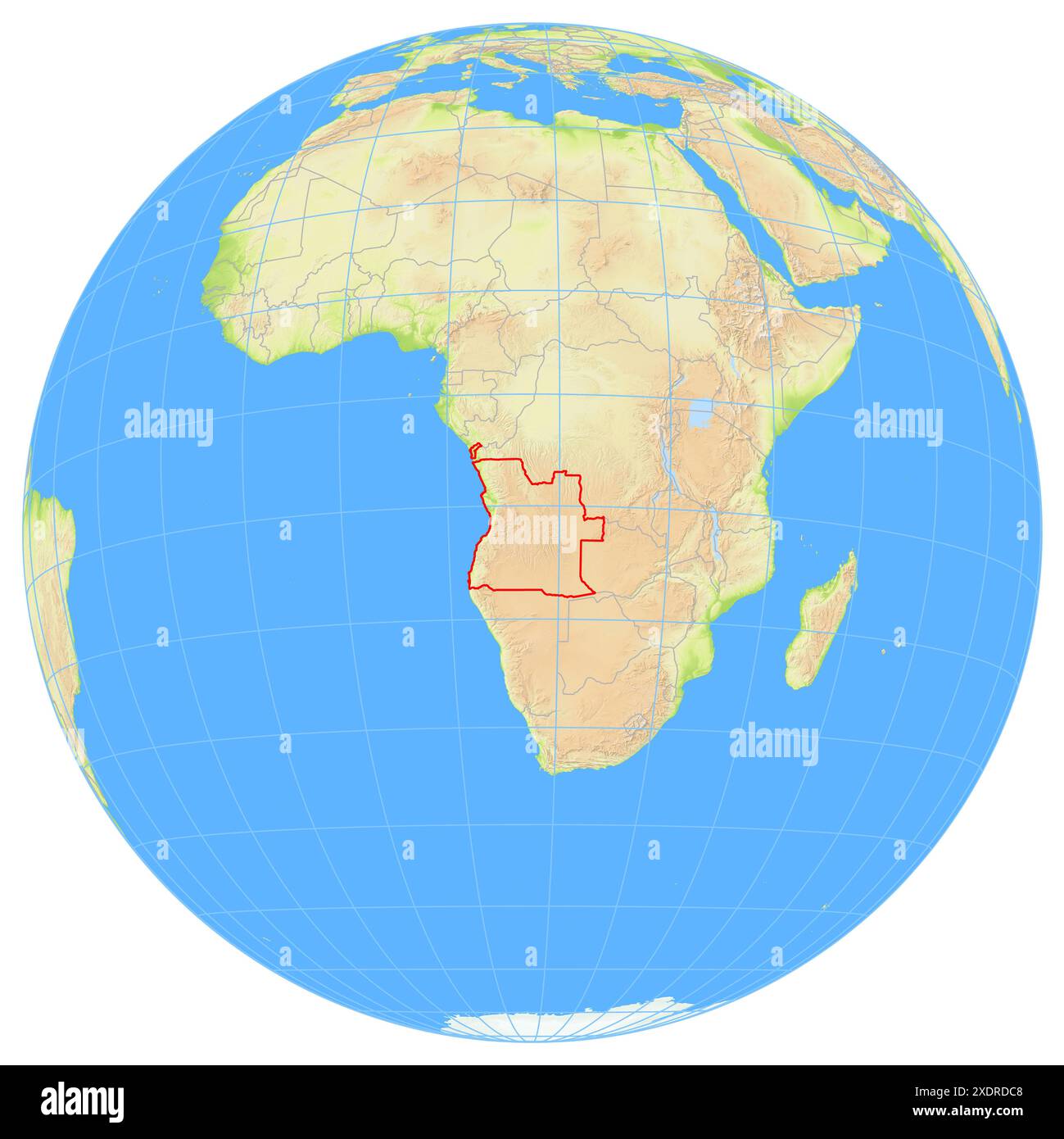 View of the Earth from space showing the location of the country Angola ...