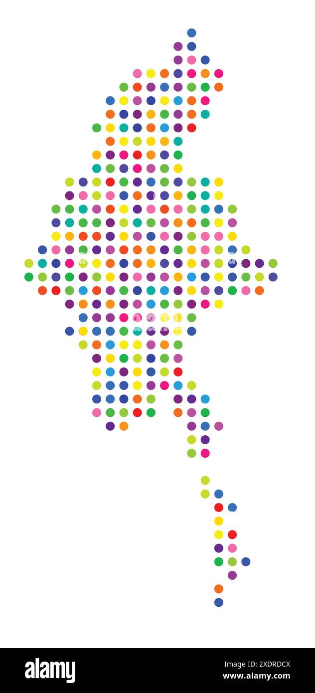 Abstract map of Myanmar showing the area of the country with a pattern ...