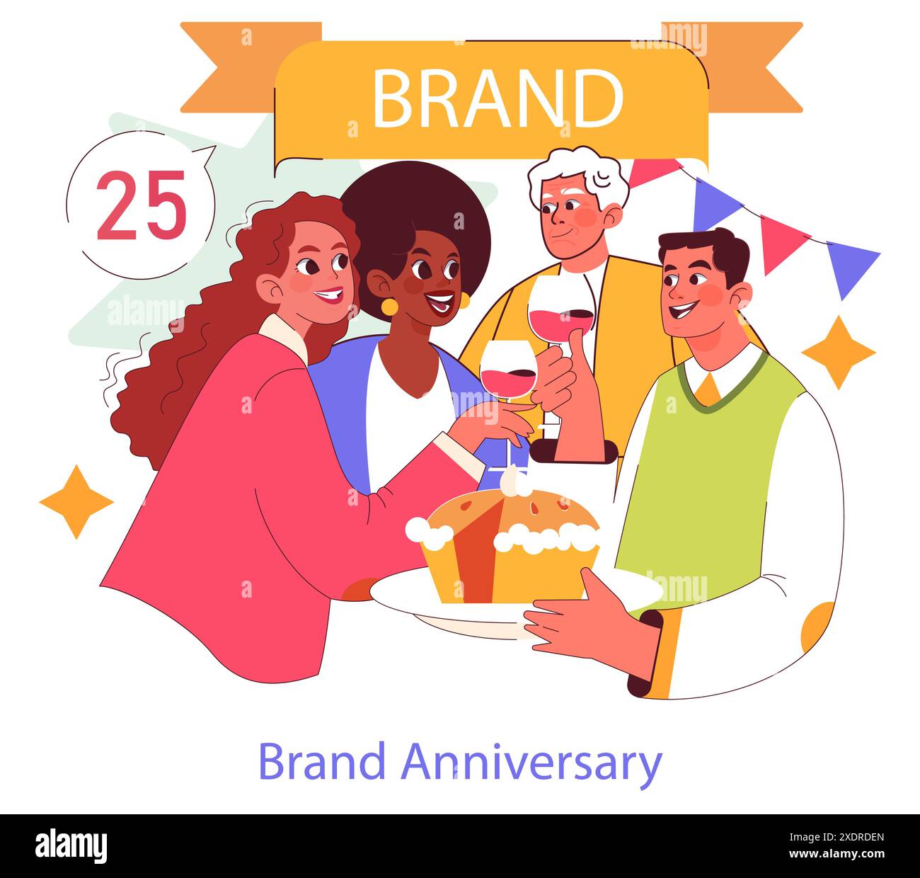 Brand anniversary concept. Diverse group celebrating company milestone ...