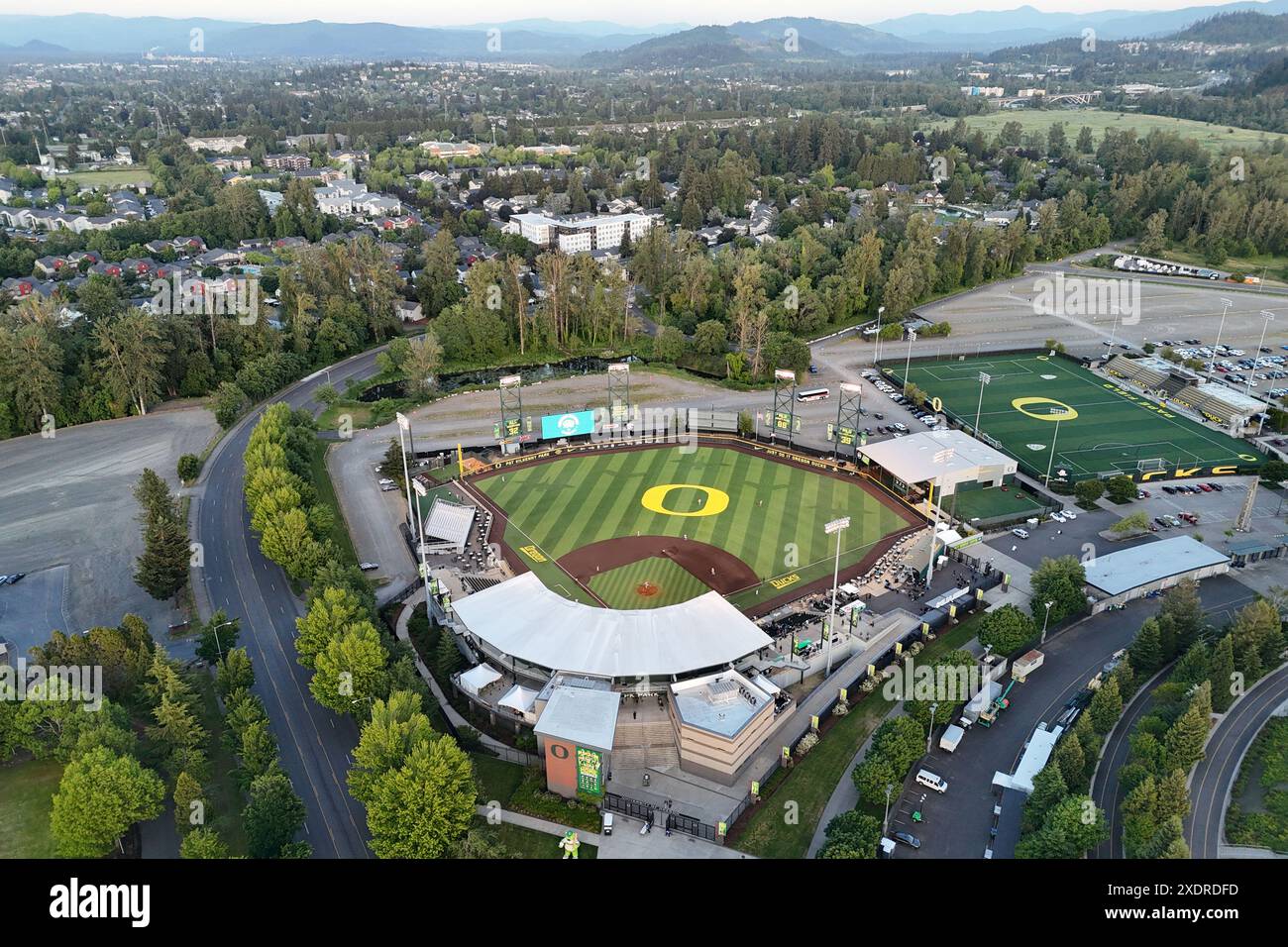 A general overall aerial view of PK Field baseball stadium on the ...
