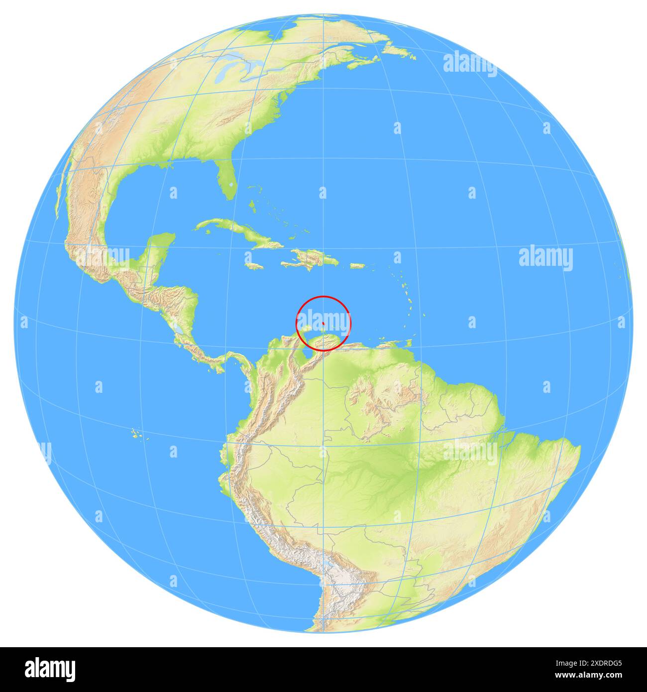 View of the Earth from space showing the location of the country Aruba ...