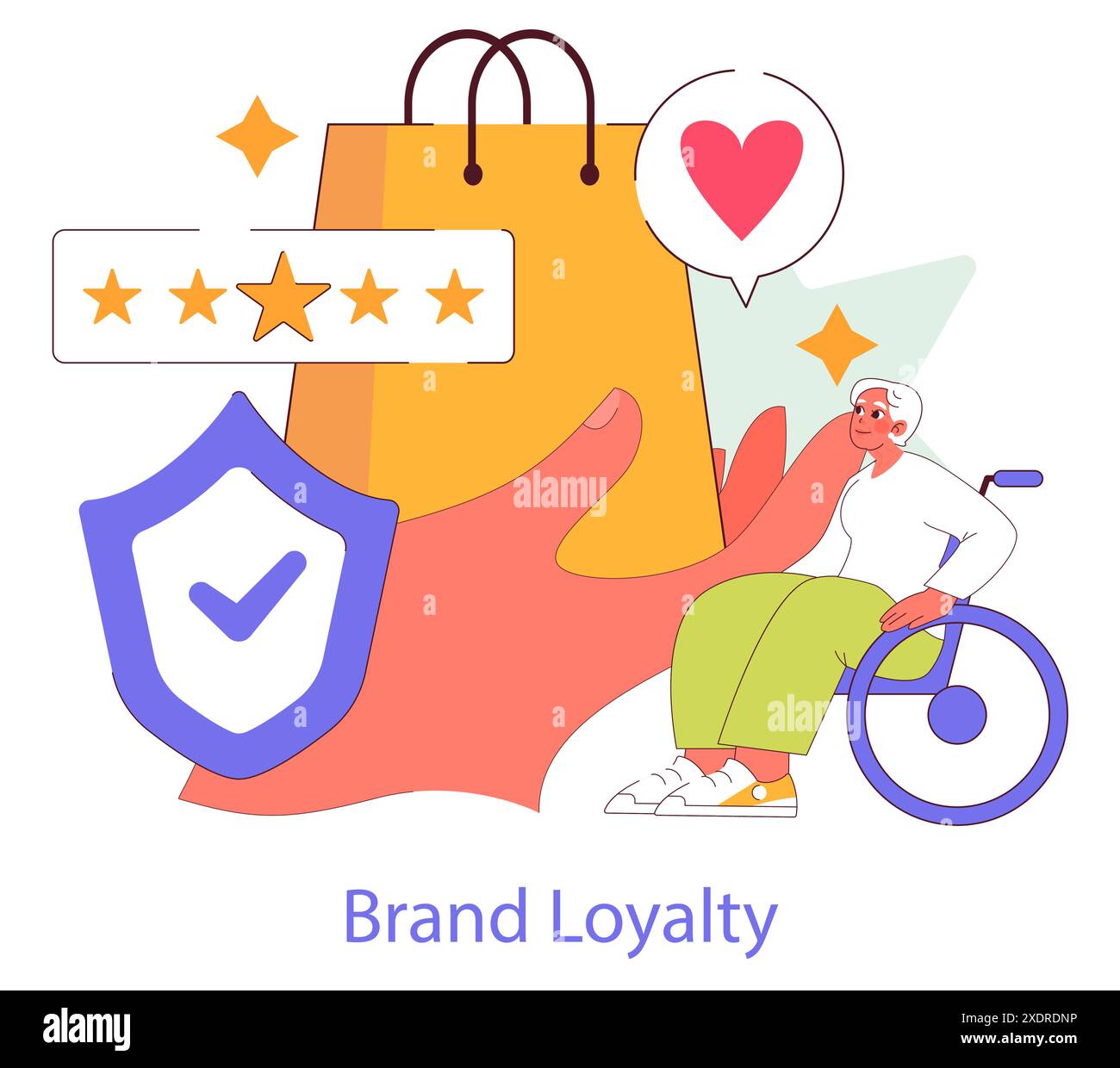 Brand Trust concept. A customer in a wheelchair feeling content with ...