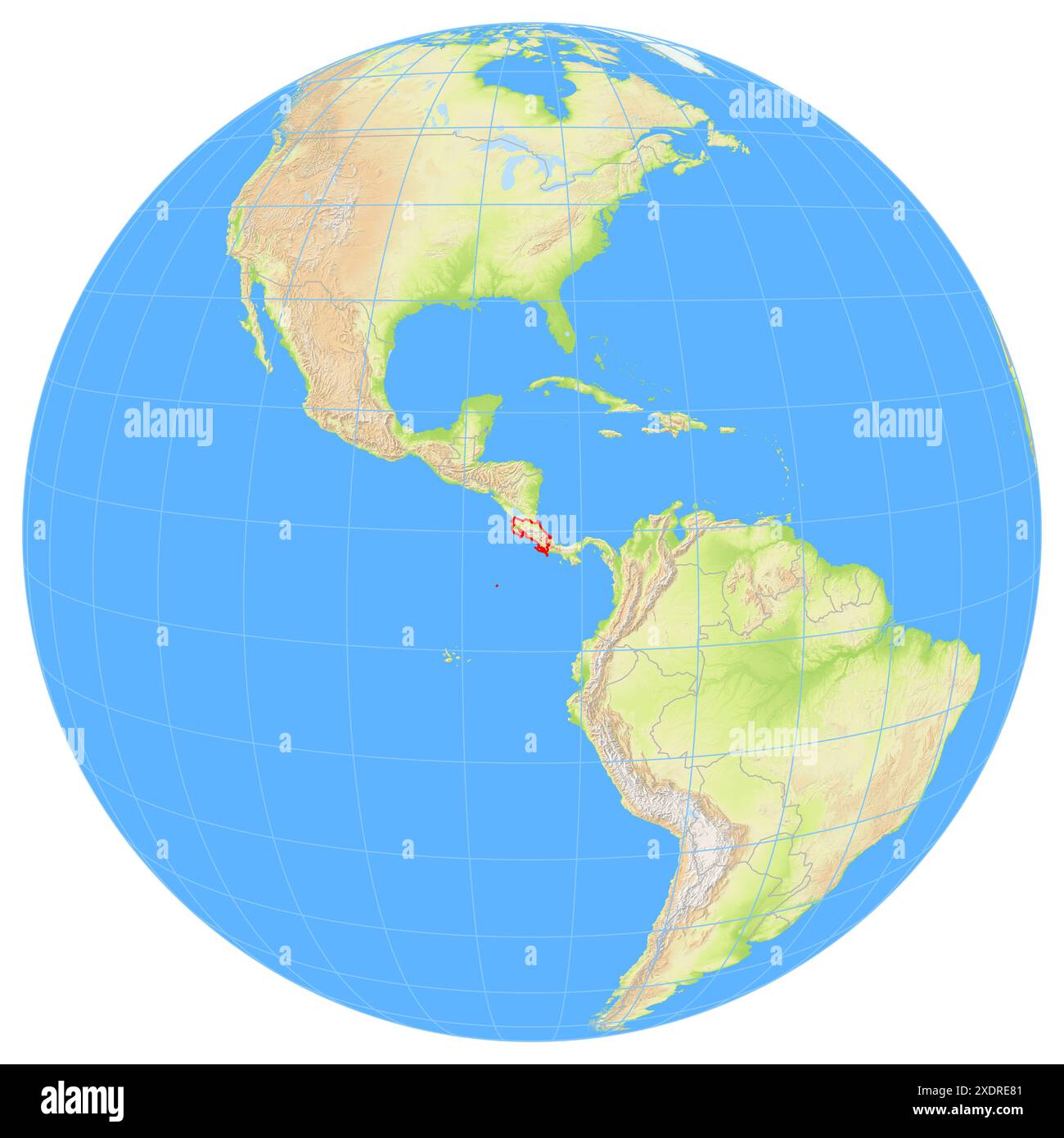 View of the Earth from space showing the location of the country Costa ...