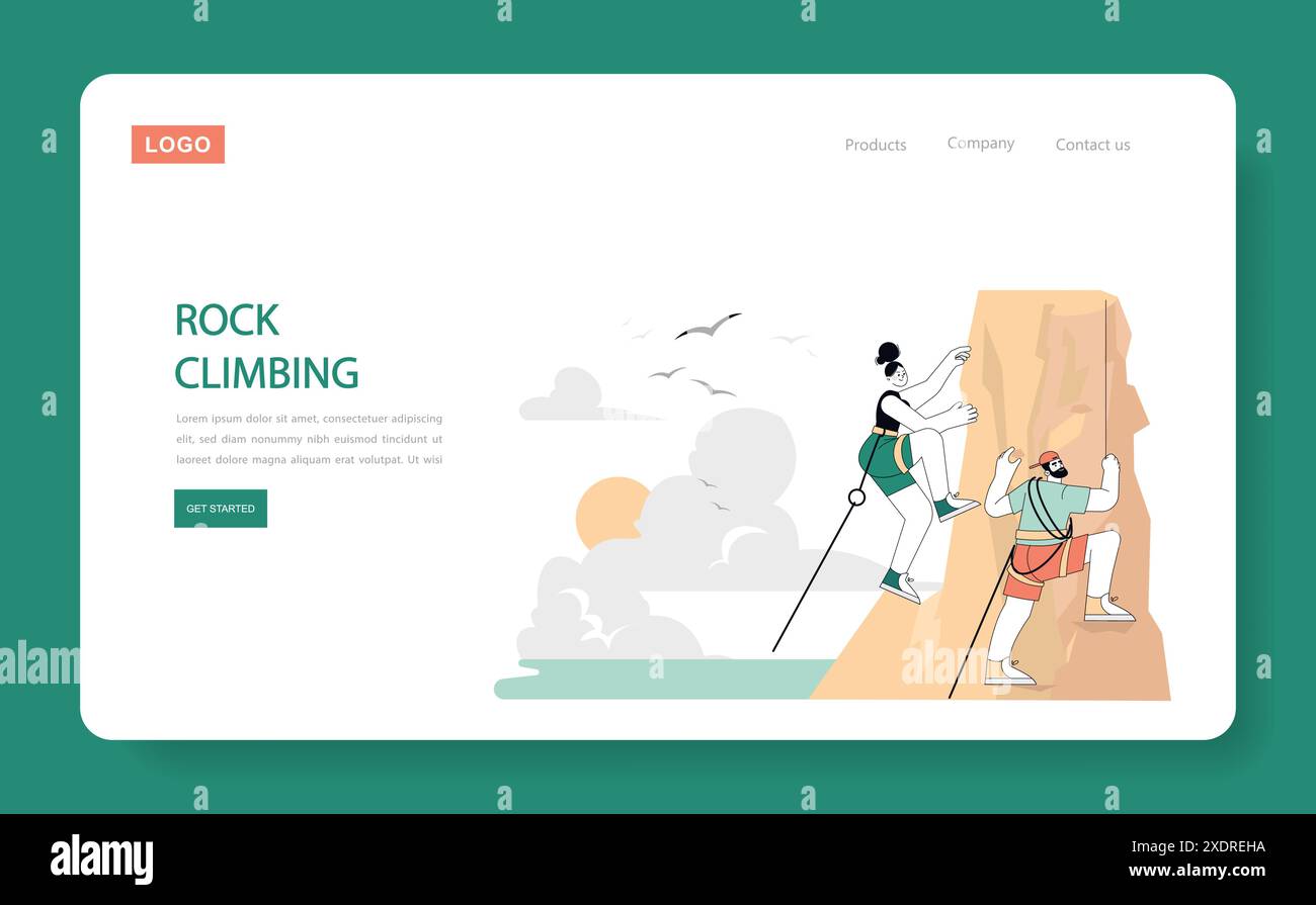 Outdoor rock climbing adventure with two climbers scaling a cliff in a ...