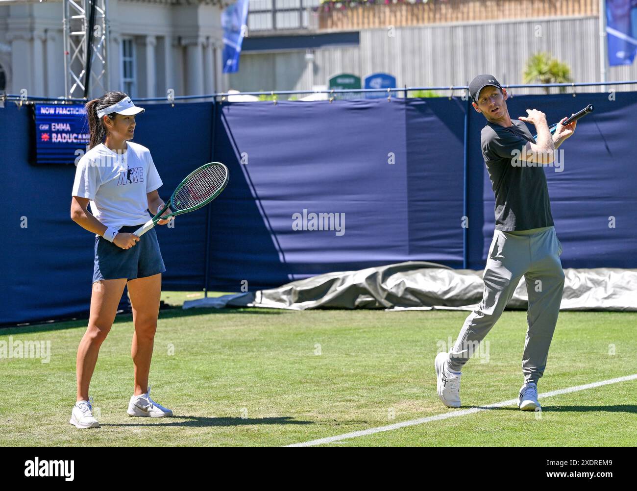 Eastbourne, UK, 24 June 2024. Emma Raducanu during a practice session ...