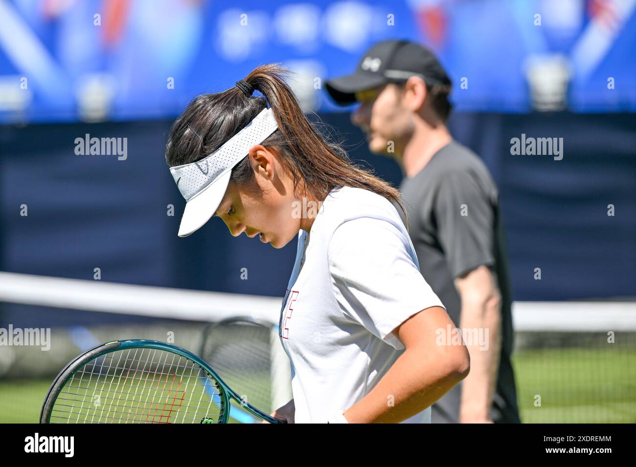 Eastbourne, UK, 24 June 2024. Emma Raducanu during a practice session ...