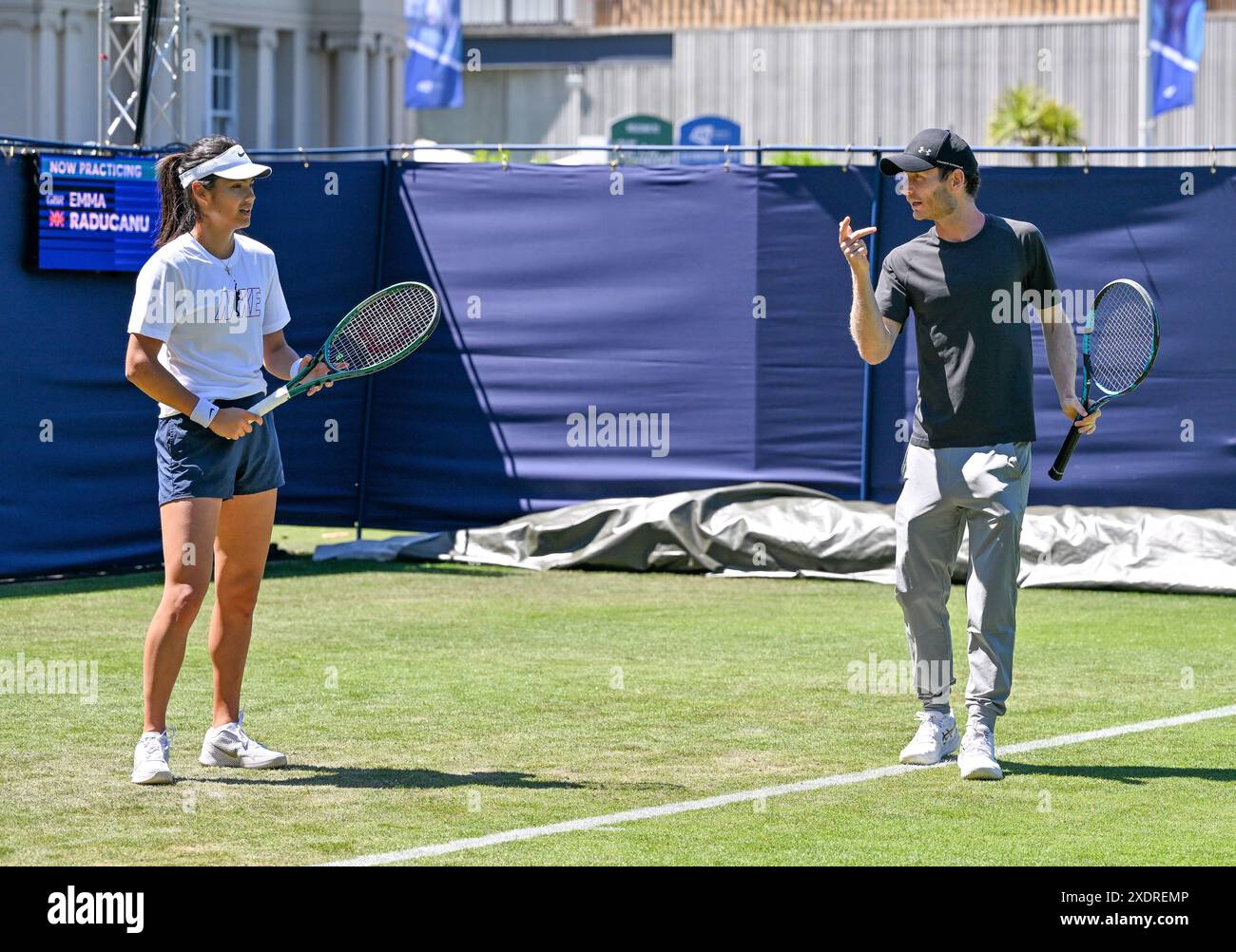 Eastbourne, UK, 24 June 2024. Emma Raducanu during a practice session ...