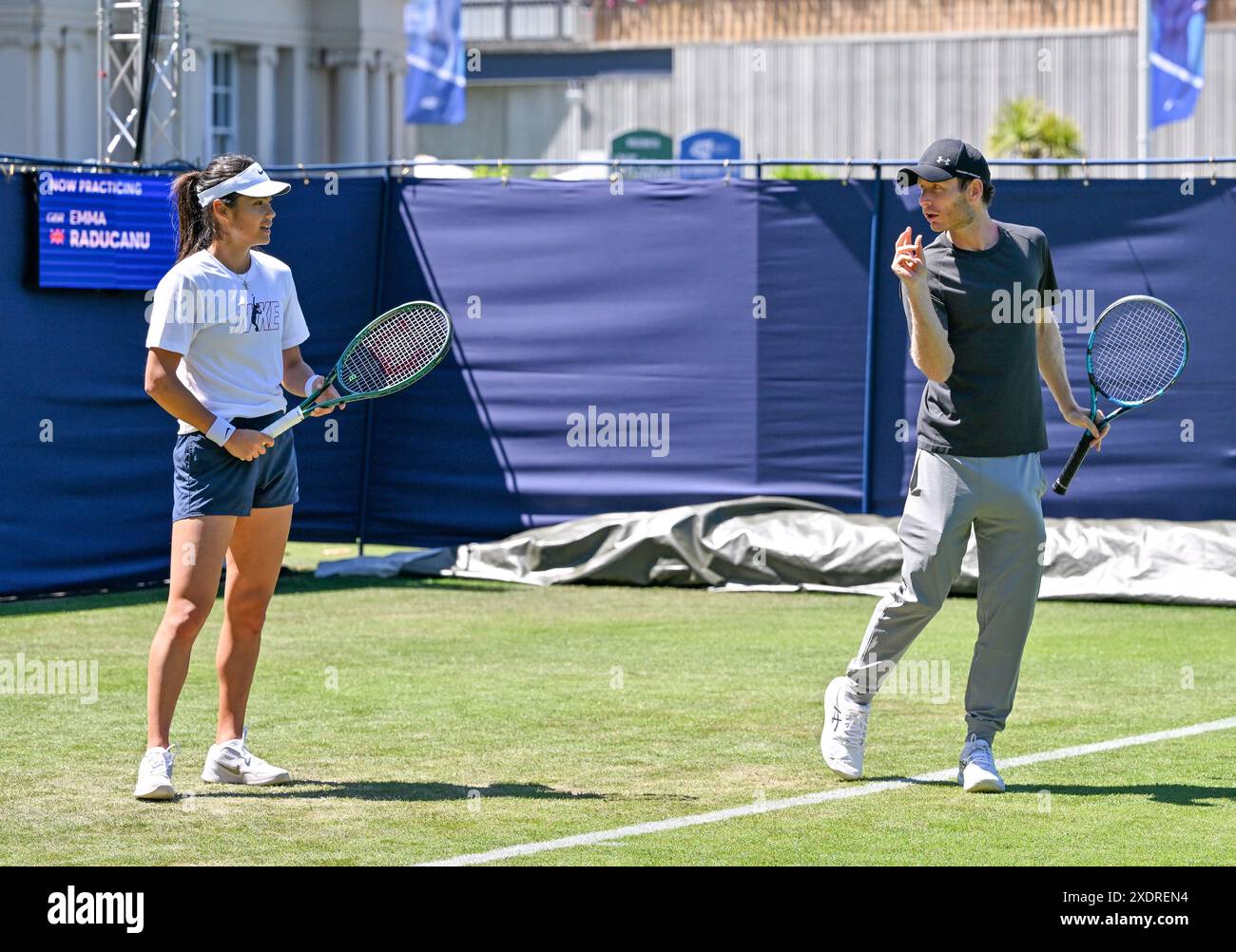 Eastbourne, UK, 24 June 2024. Emma Raducanu during a practice session ...