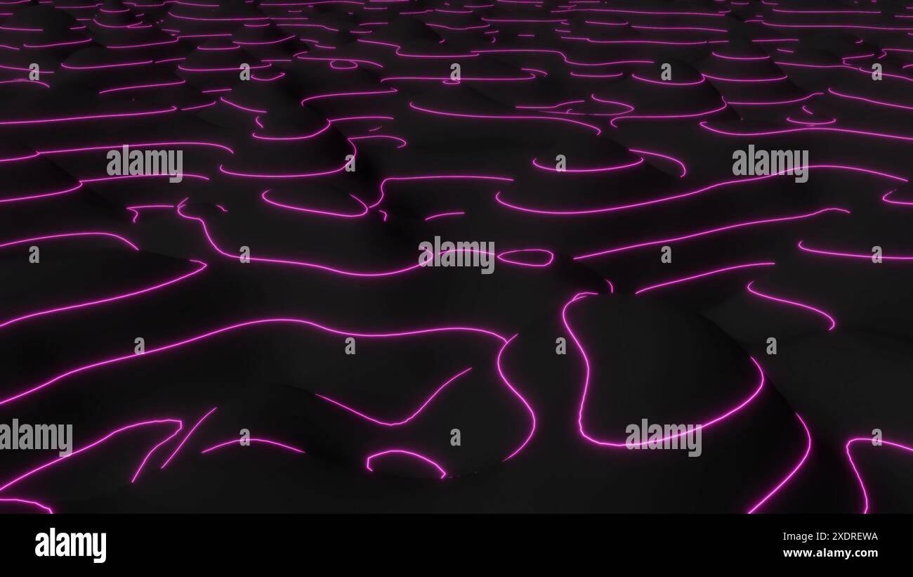 3D Topographic map Elevation graphic contour height purple glow lines ...