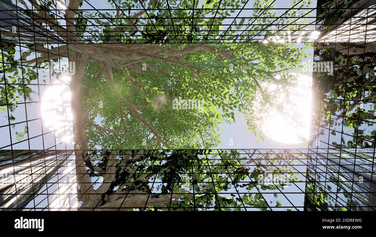 Eco fresh green forest windows wall building Sustainable glass office ...