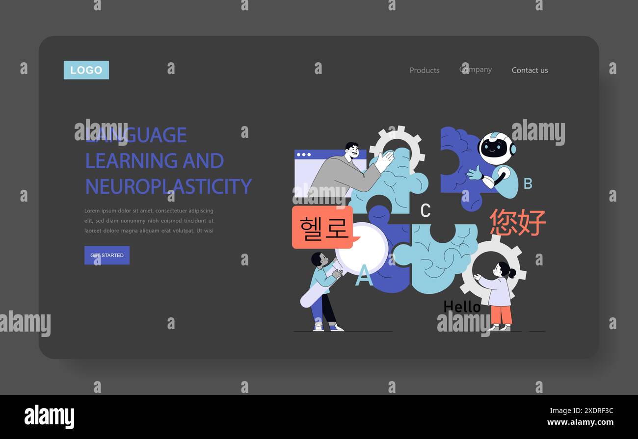 Neuroplasticity concept. Characters connecting puzzle pieces ...