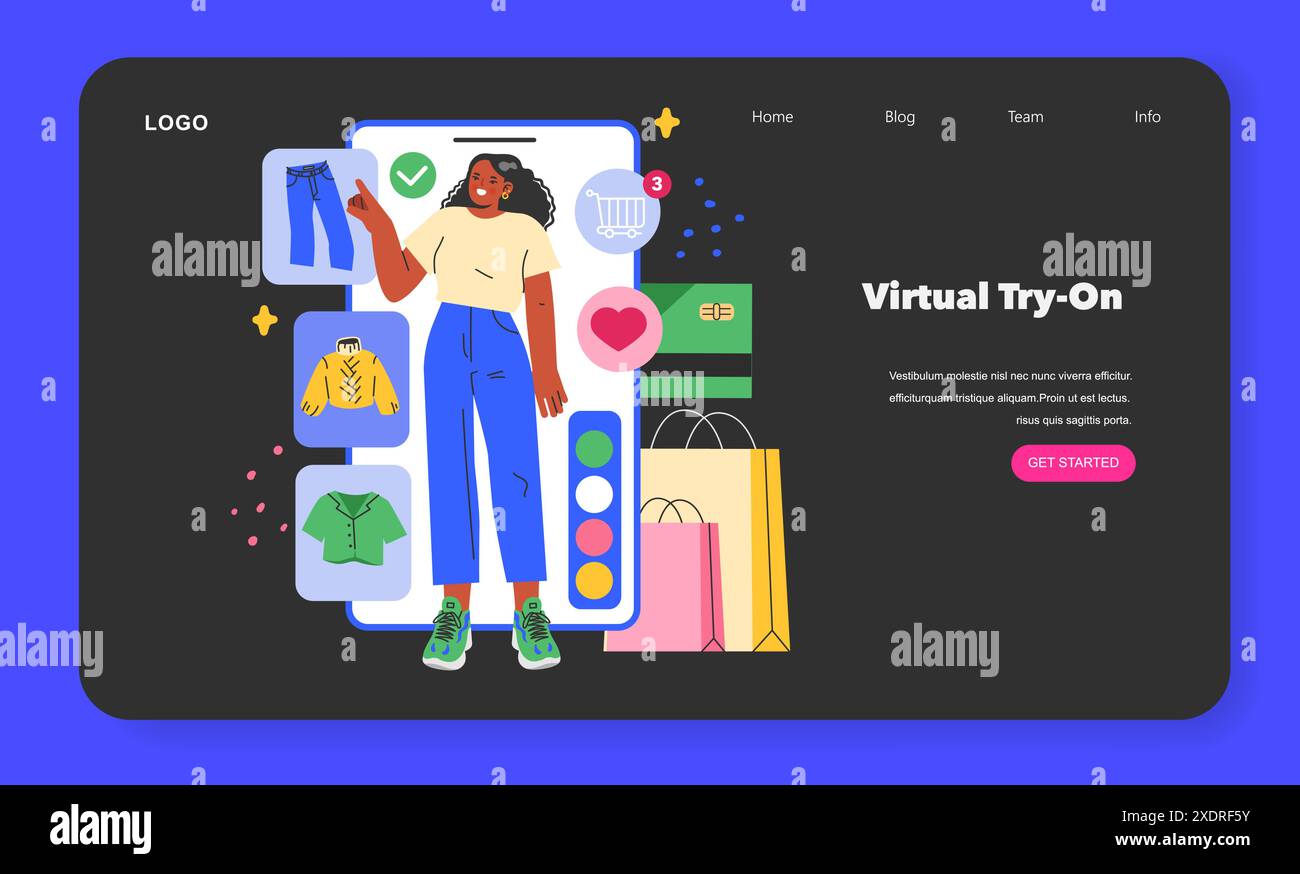 Virtual Try-On concept. Interactive fashion tech interface with a woman ...