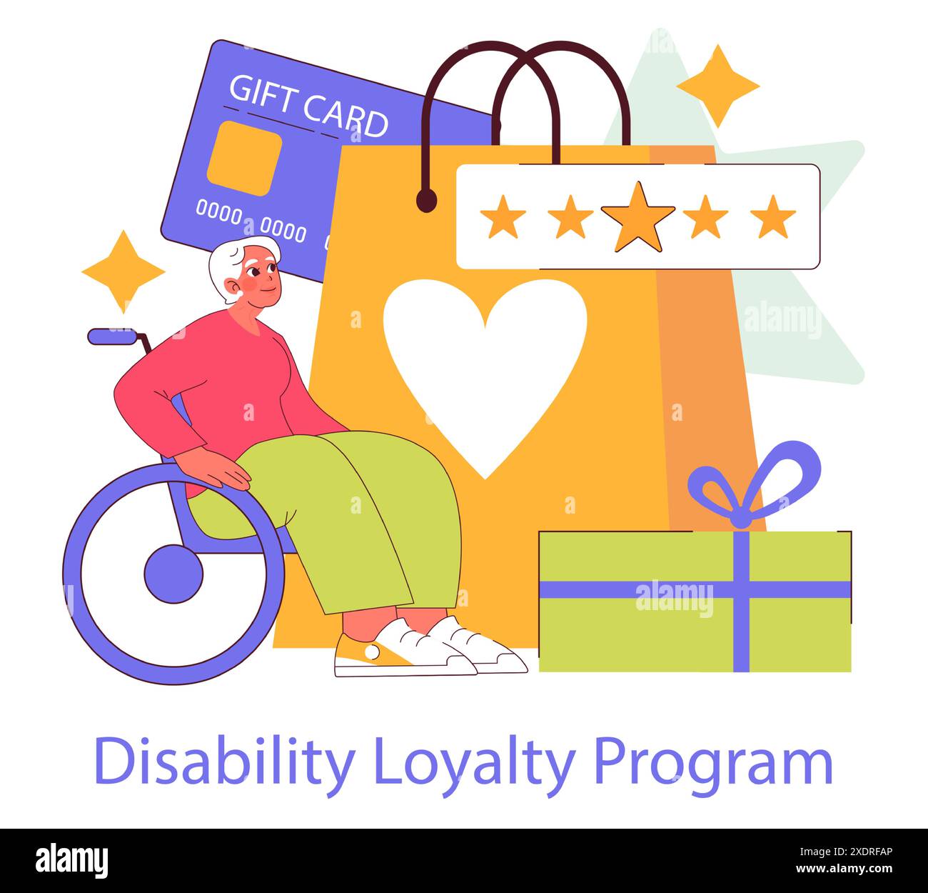 Inclusive loyalty program concept. A person in a wheelchair with a gift ...
