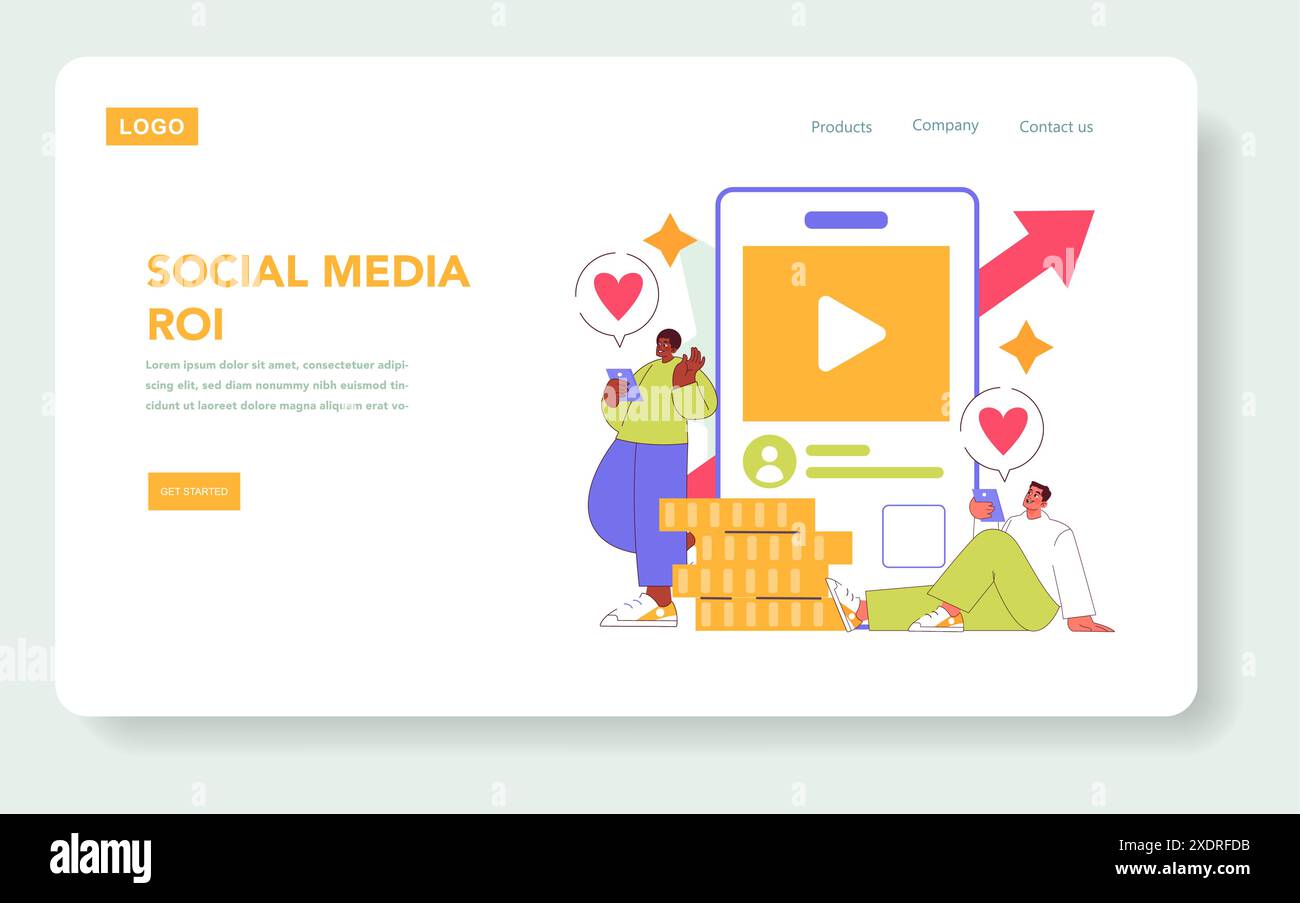 Social Media ROI concept. Dynamic illustration showing user engagement ...