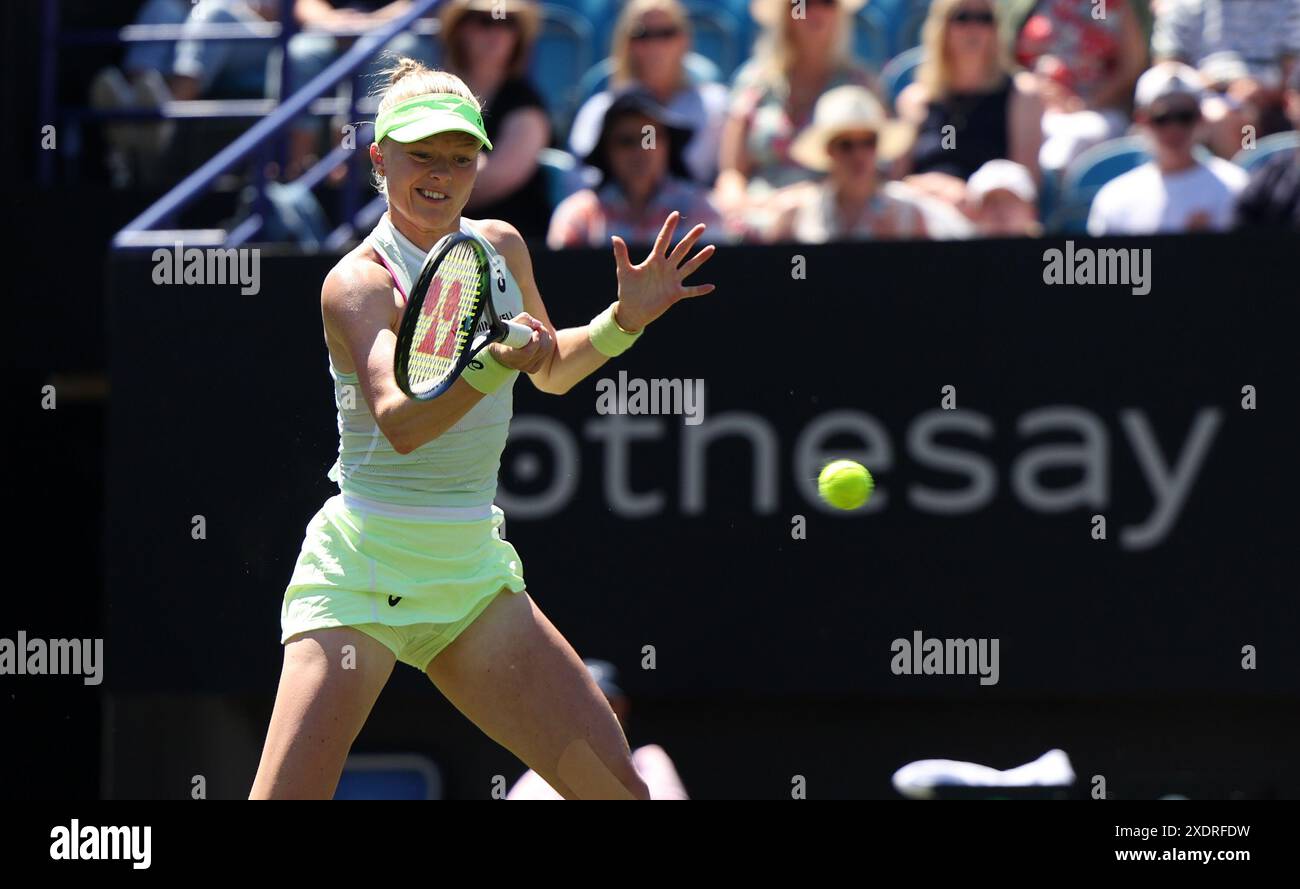 Harriet Dart in action against Marie Bouzkova (not pictured) on day ...