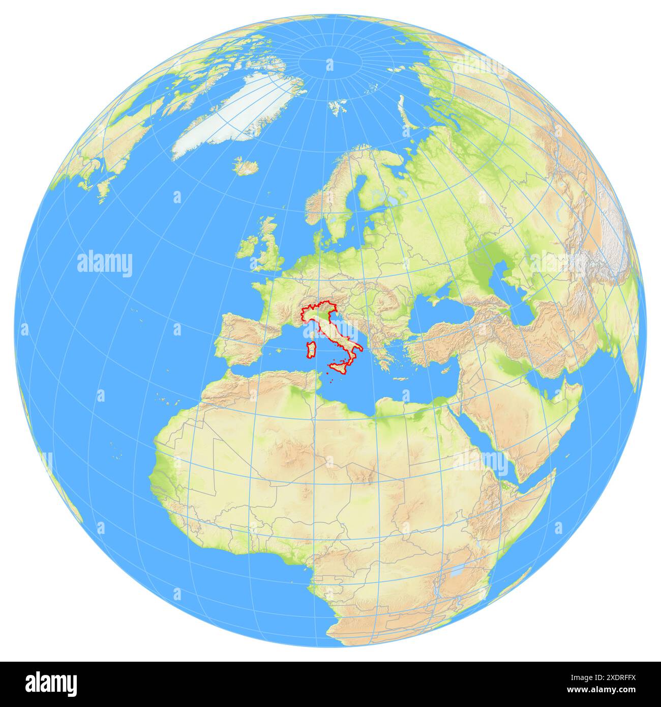 View of the Earth from space showing the location of the country Italy ...