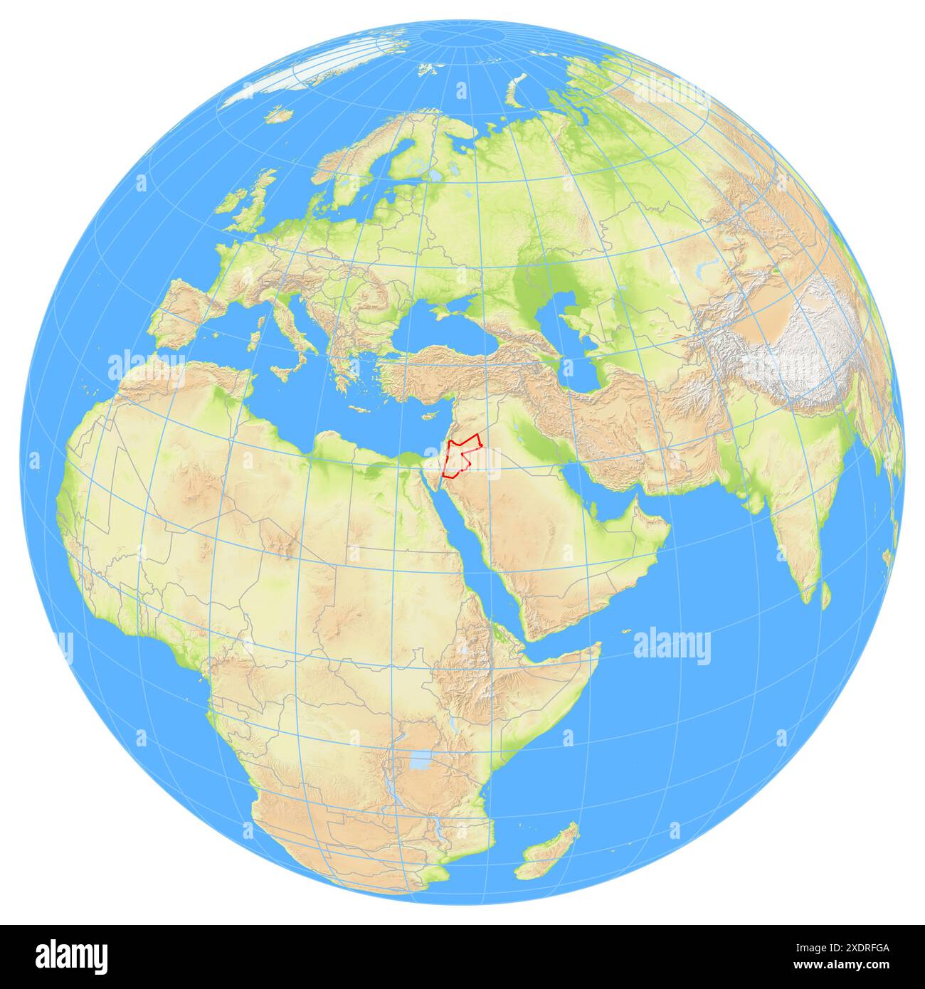 View of the Earth from space showing the location of the country Jordan ...