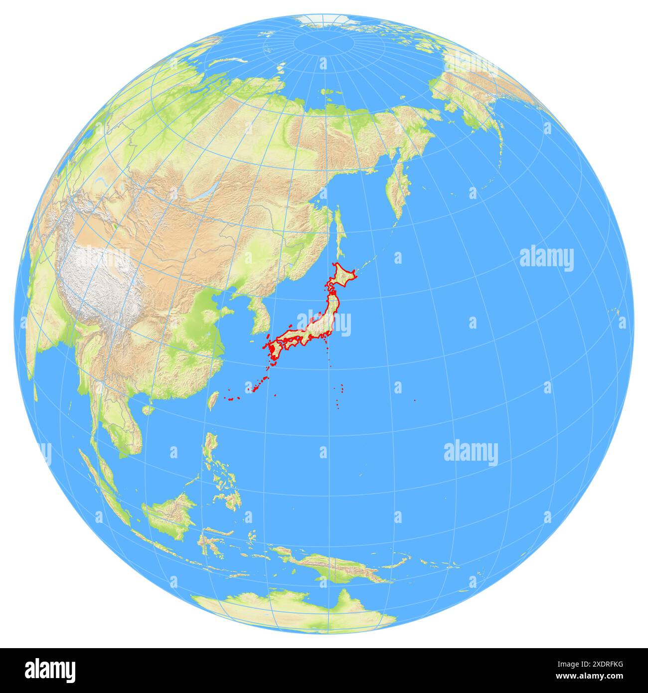 View of the Earth from space showing the location of the country Japan ...