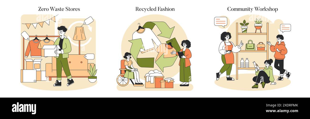 Sustainable Living set. Zero waste store, recycled fashion, and ...