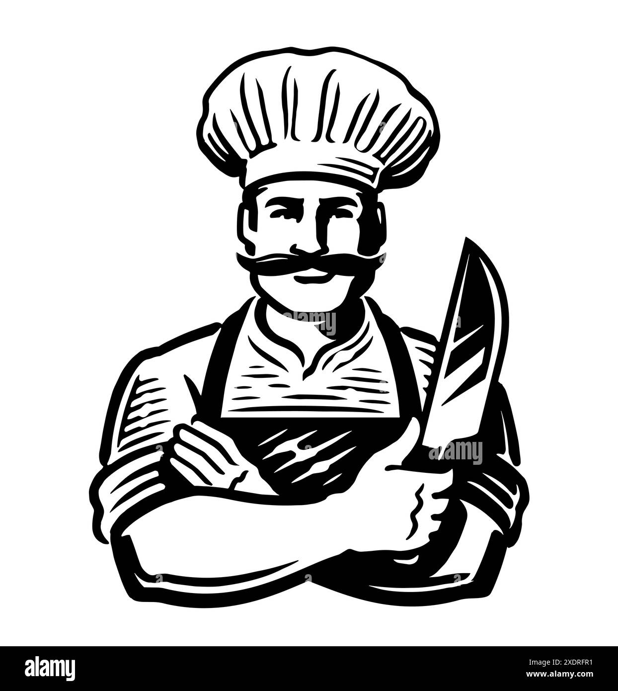 Chef with knife, emblem. Male cook in hat, meat cutting butcher logo ...