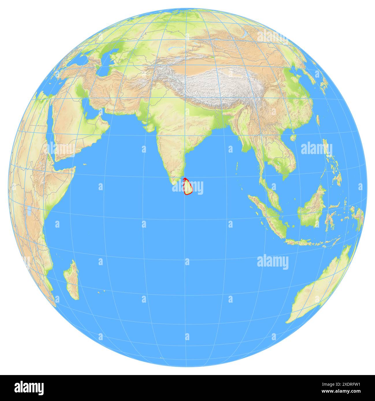 View of the Earth from space showing the location of the country Sri Lanka in Asia. The country ...