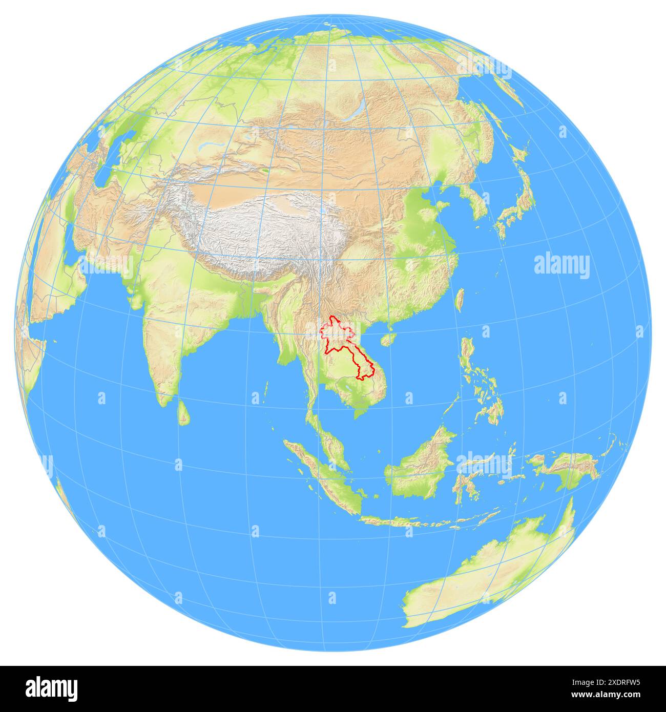 View of the Earth from space showing the location of the country Laos ...