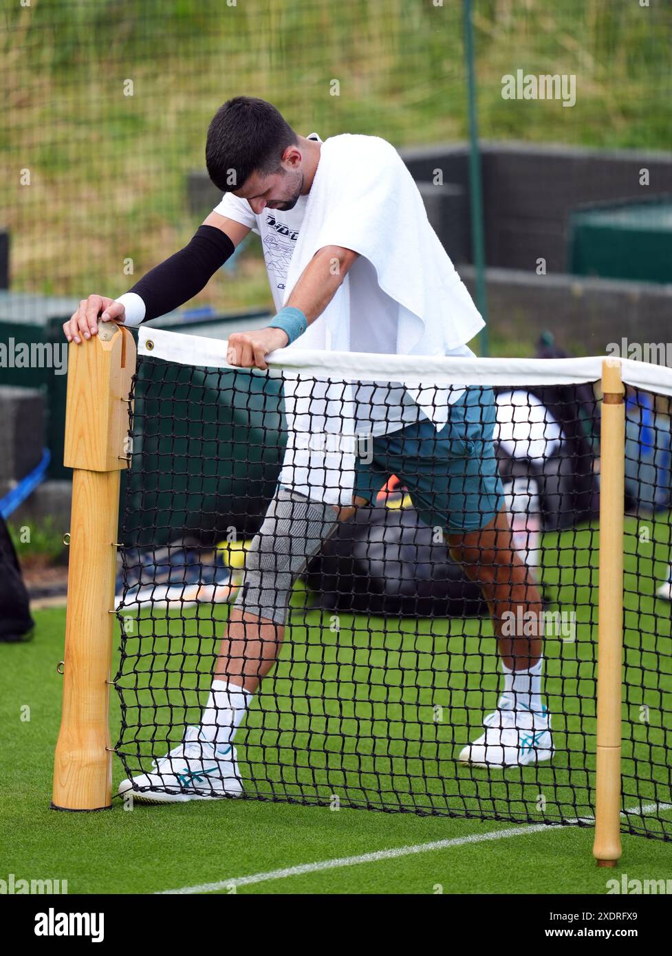 Novak Djokovic during a training session at the All England Lawn Tennis ...