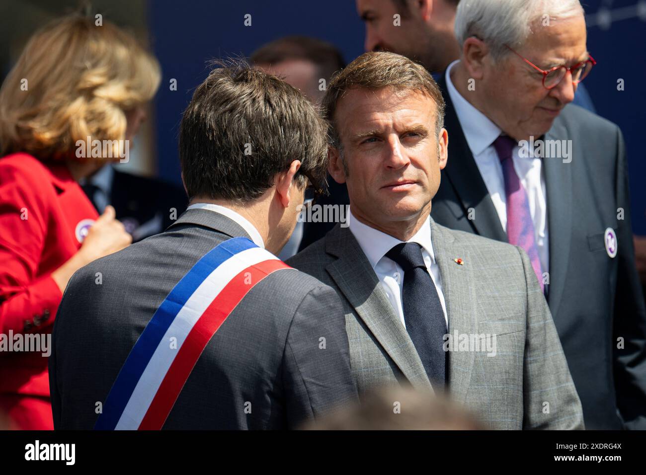 Saint Denis, France. 24th June, 2024. French President Emmanuel Macron ...