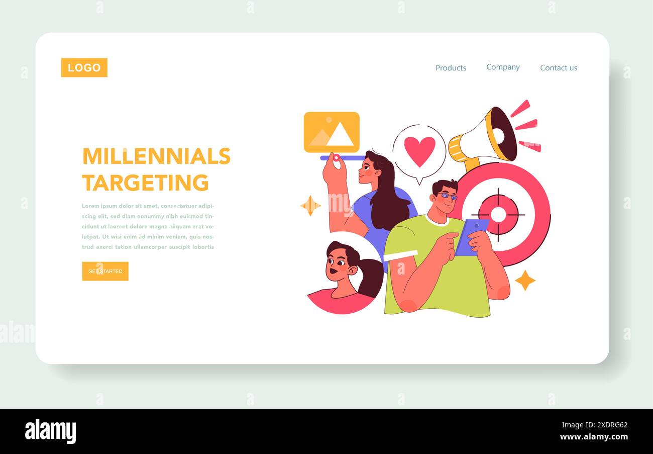 Millennial Targeting concept. Dynamic illustration for digital ...