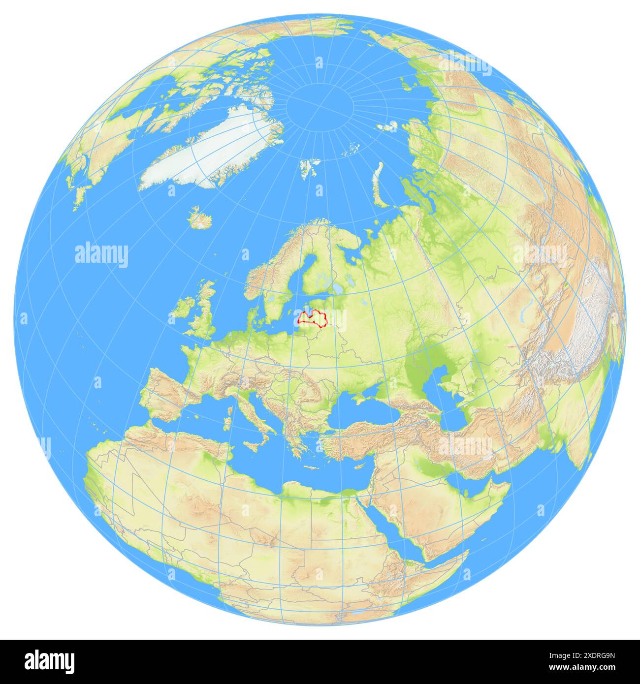 View of the Earth from space showing the location of the country Latvia ...