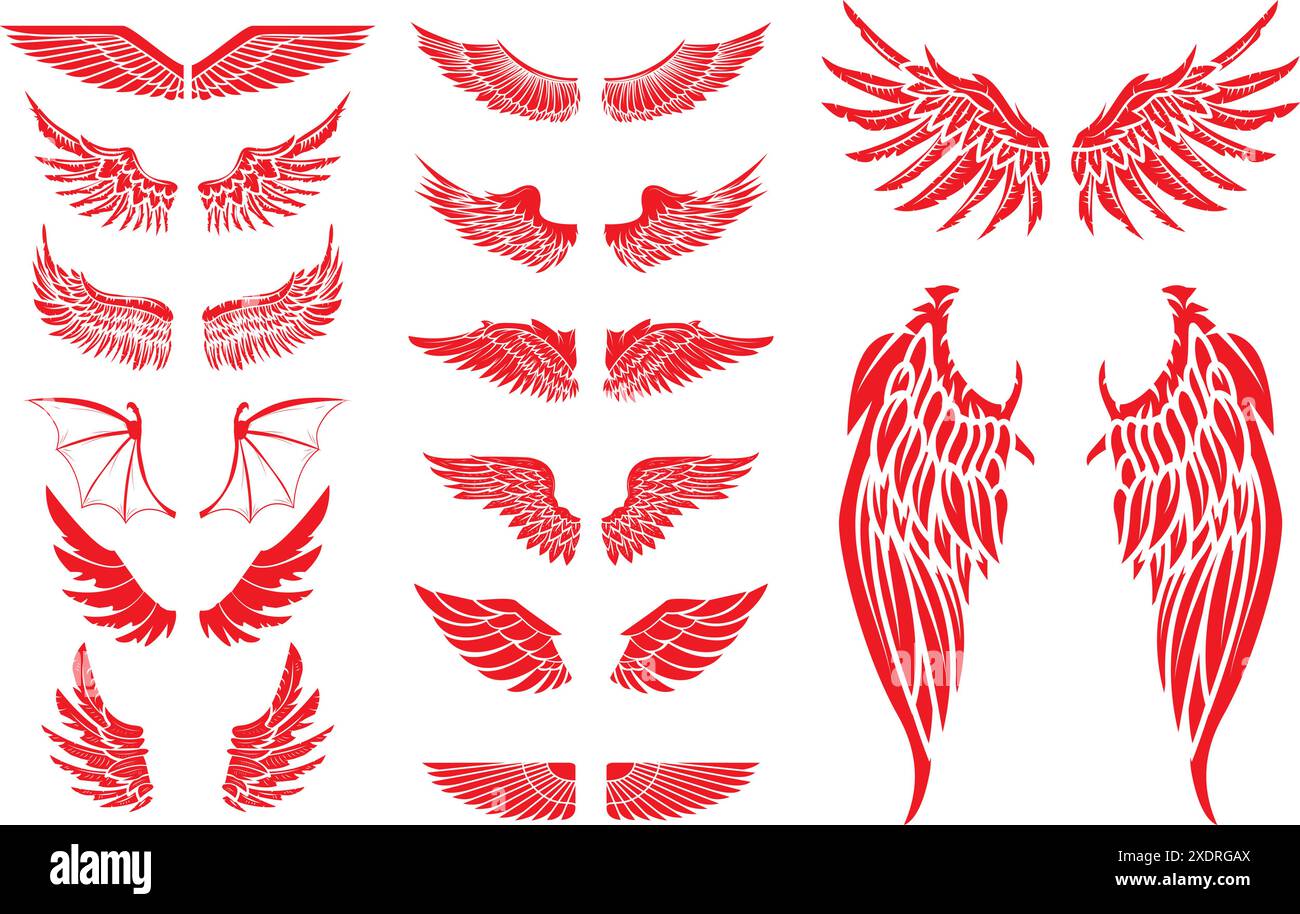 Big set of vector wings isolated on white background. Design elements ...